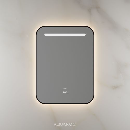 Lumiere Backlit & Demister Curved Mirror 600mm Matte Black | Aquaroc