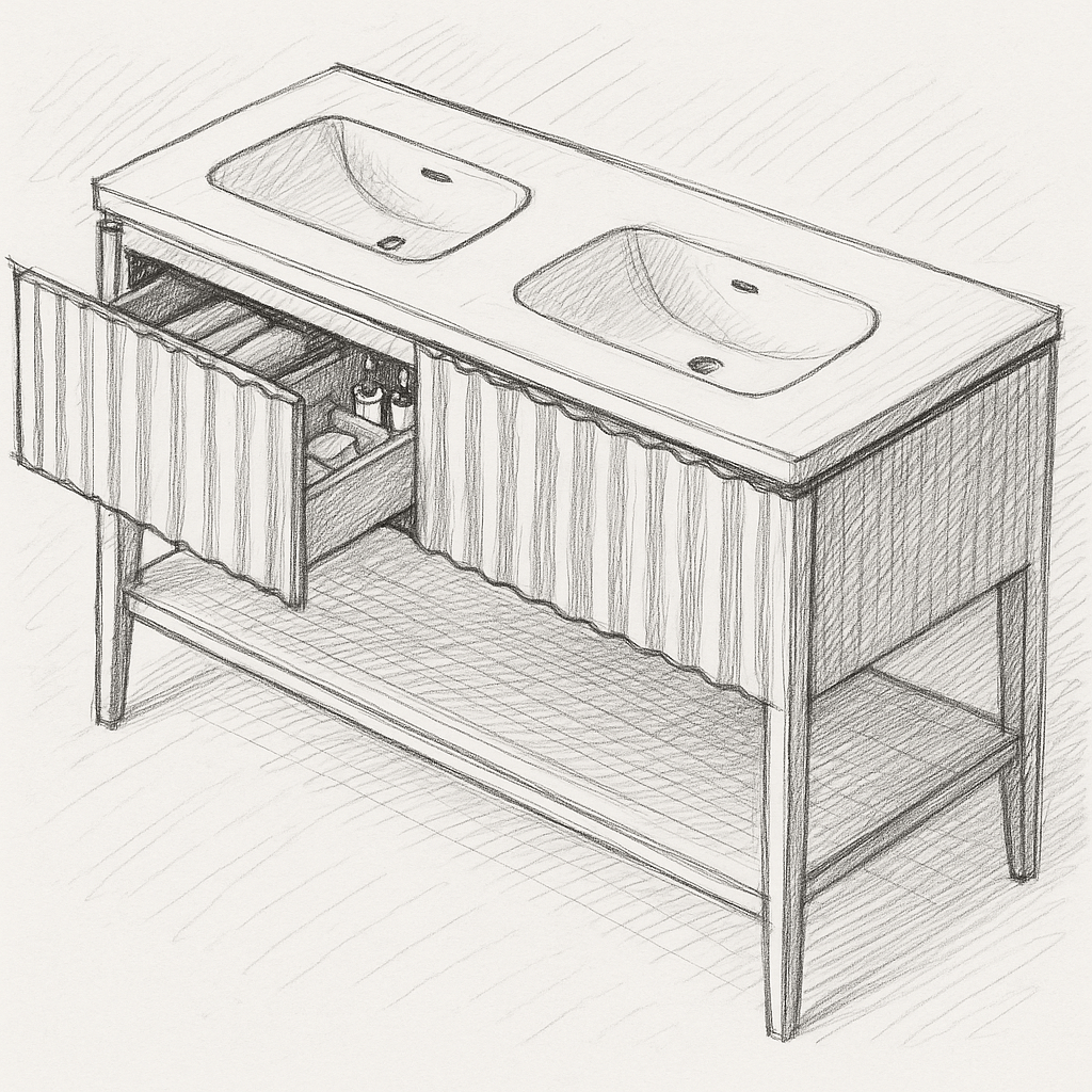Kensington Beige Oak Vanity Unit & Double Stone Basin 1400mm | Aquaroc ...