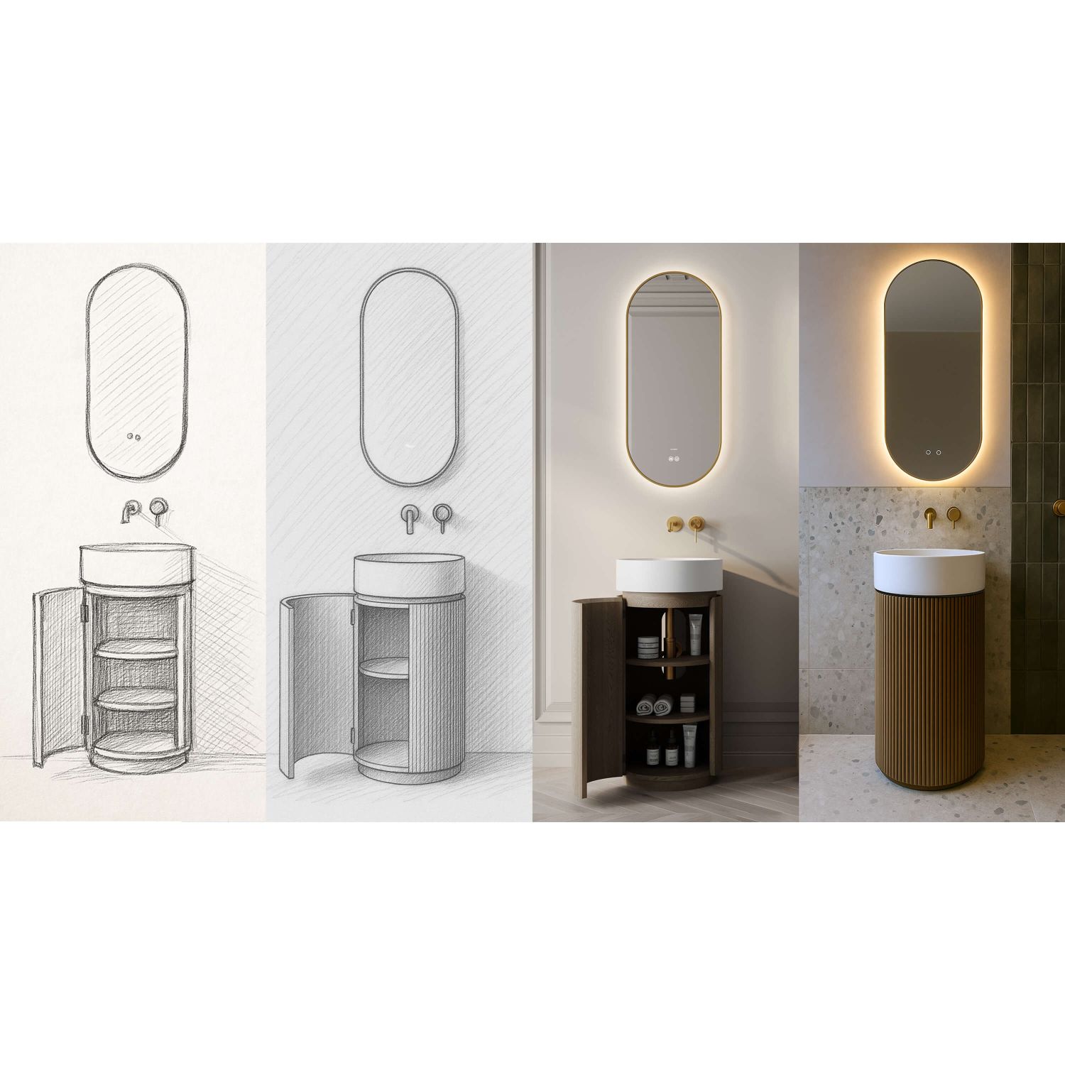 Rotunda Vanity Unit & Stone Basin 420mm Smoked Oak | Aquaroc