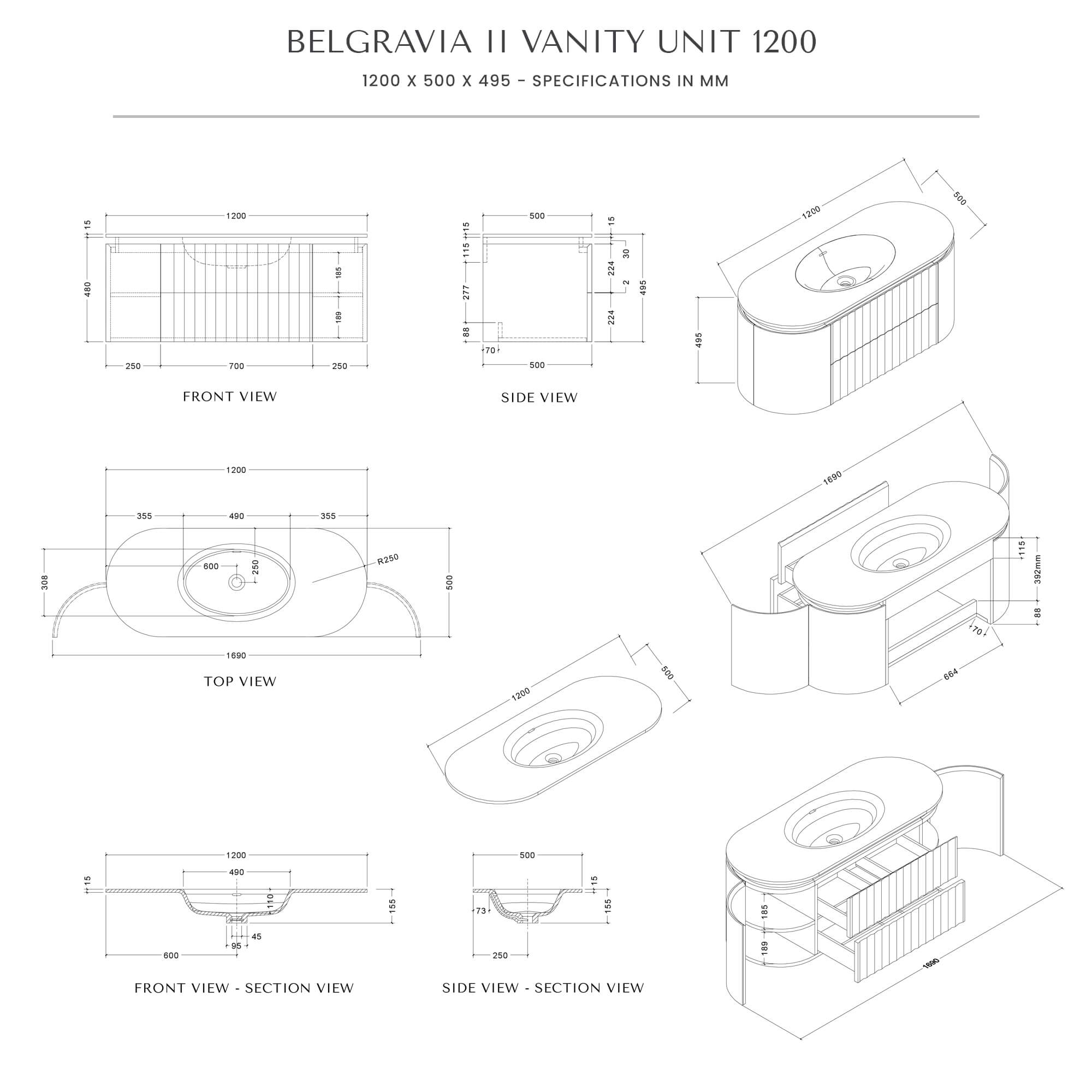 Belgravia II Vanity Unit & Stone Basin 1200mm Matte White | Aquaroc