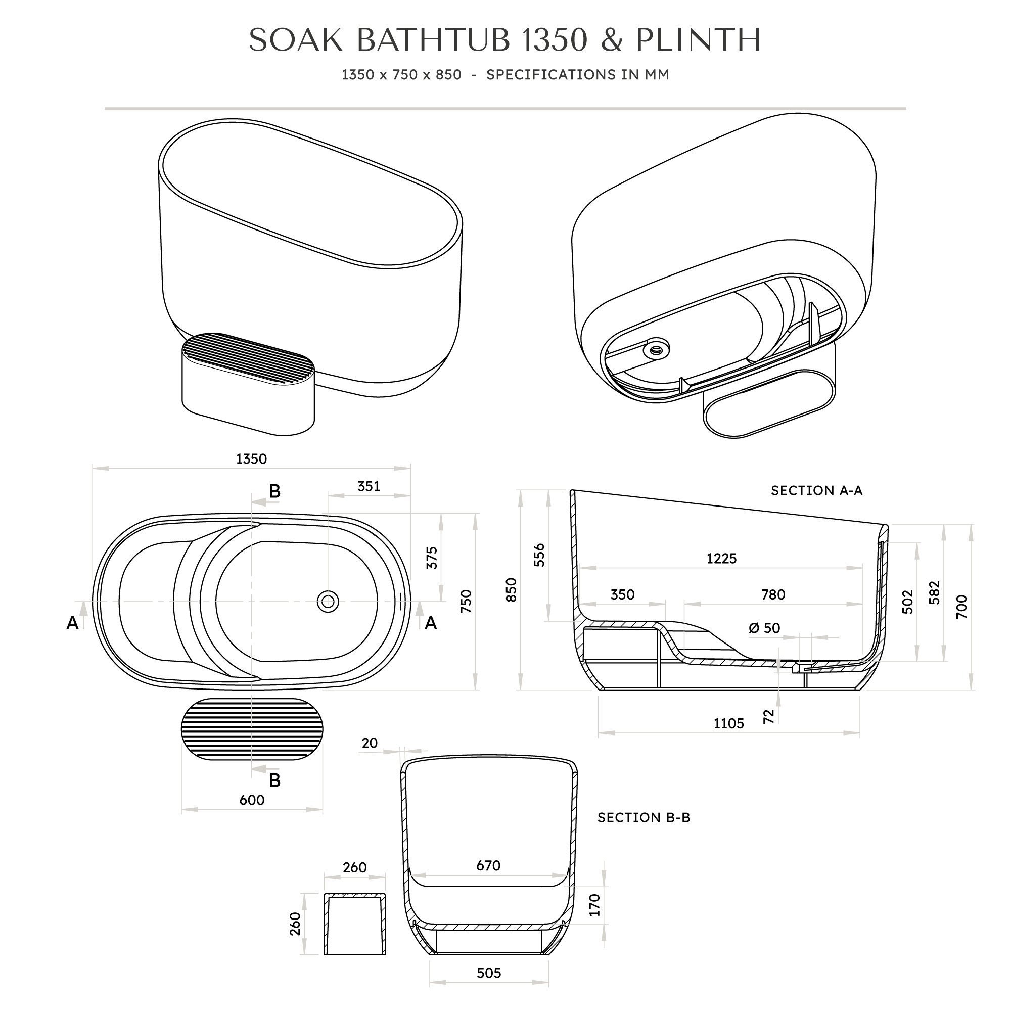 Soak Matte Black Freestanding Japanese Soaking Stone Bath 1350mm | Aquaroc