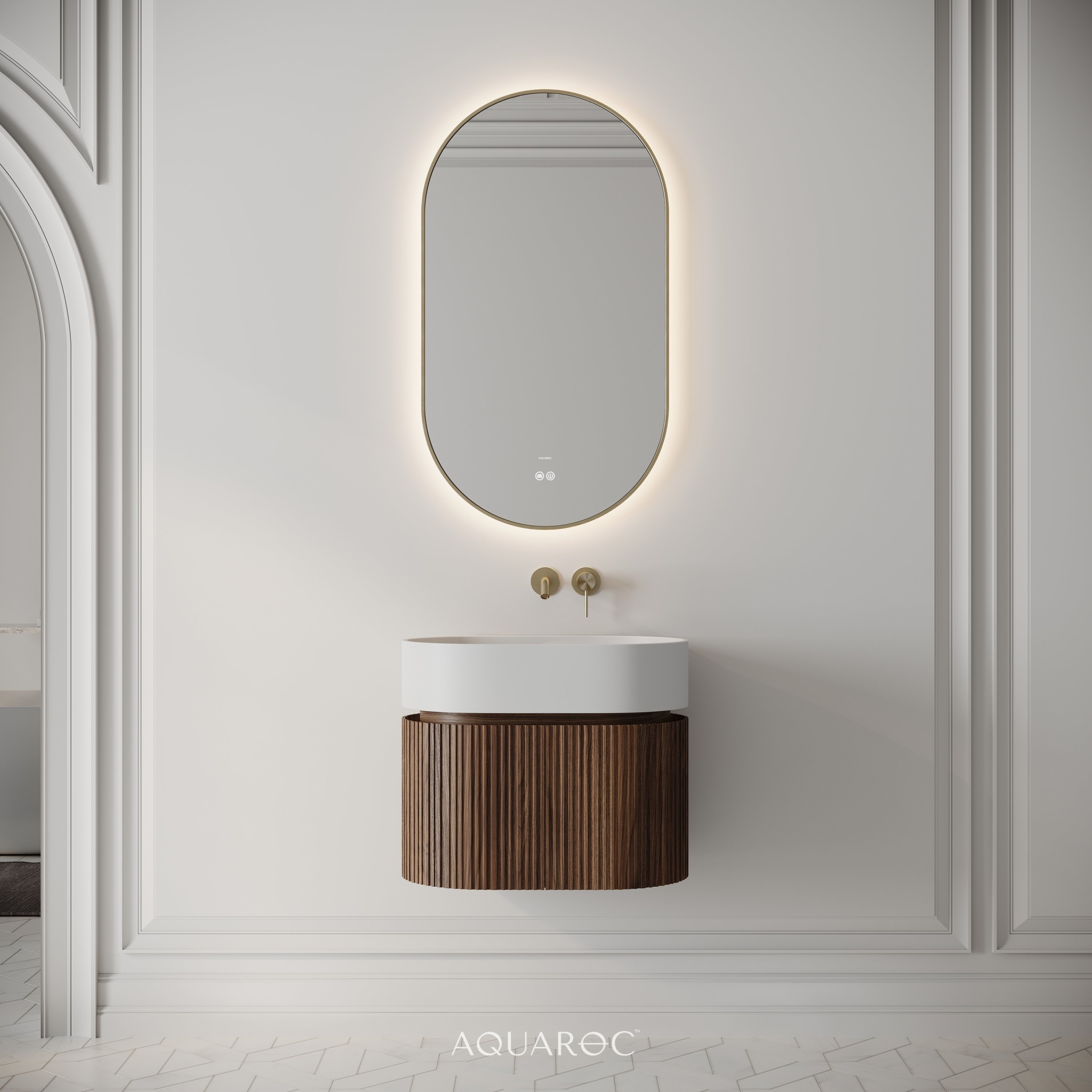 Camden Vanity Unit & Stone Basin 600mm Walnut | Aquaroc