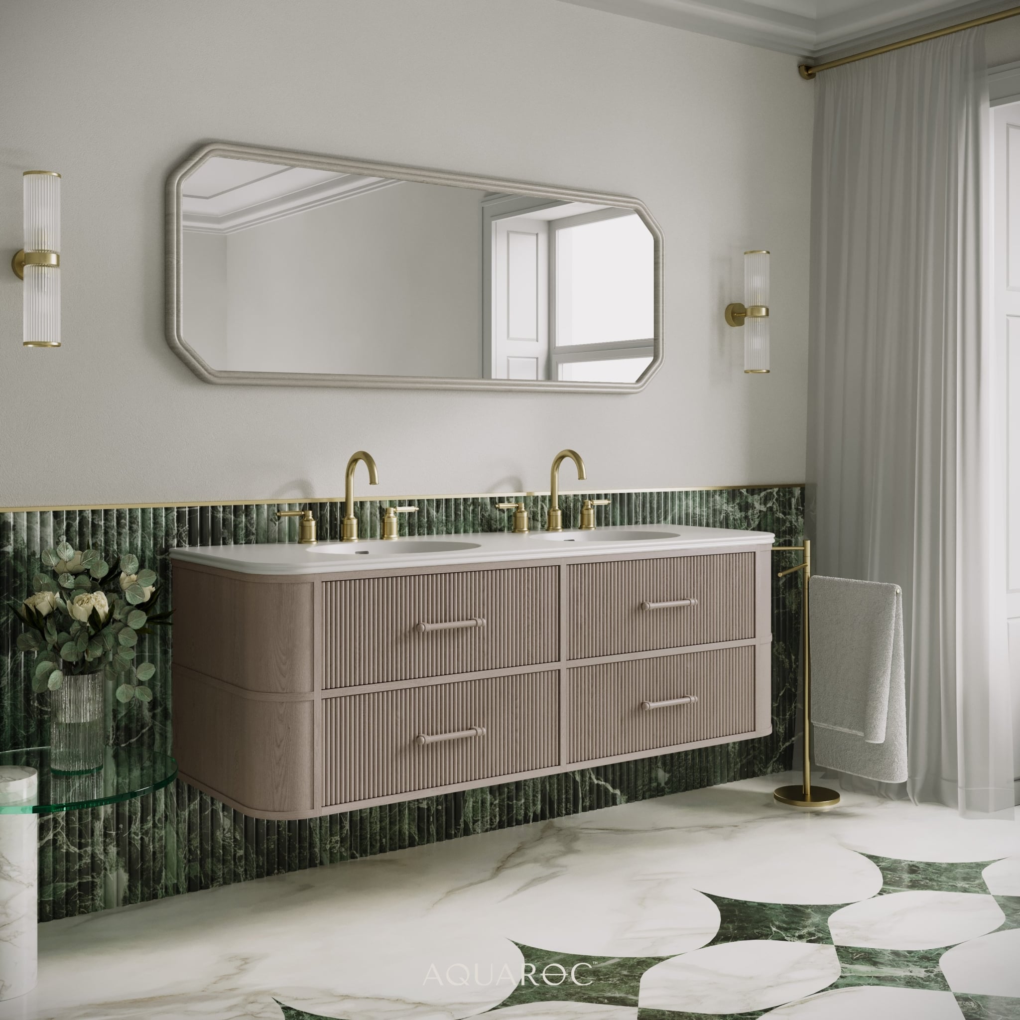 Savoy Wall Hung Double Vanity Unit & Stone Basin 1600mm Sabbia Grigio ...