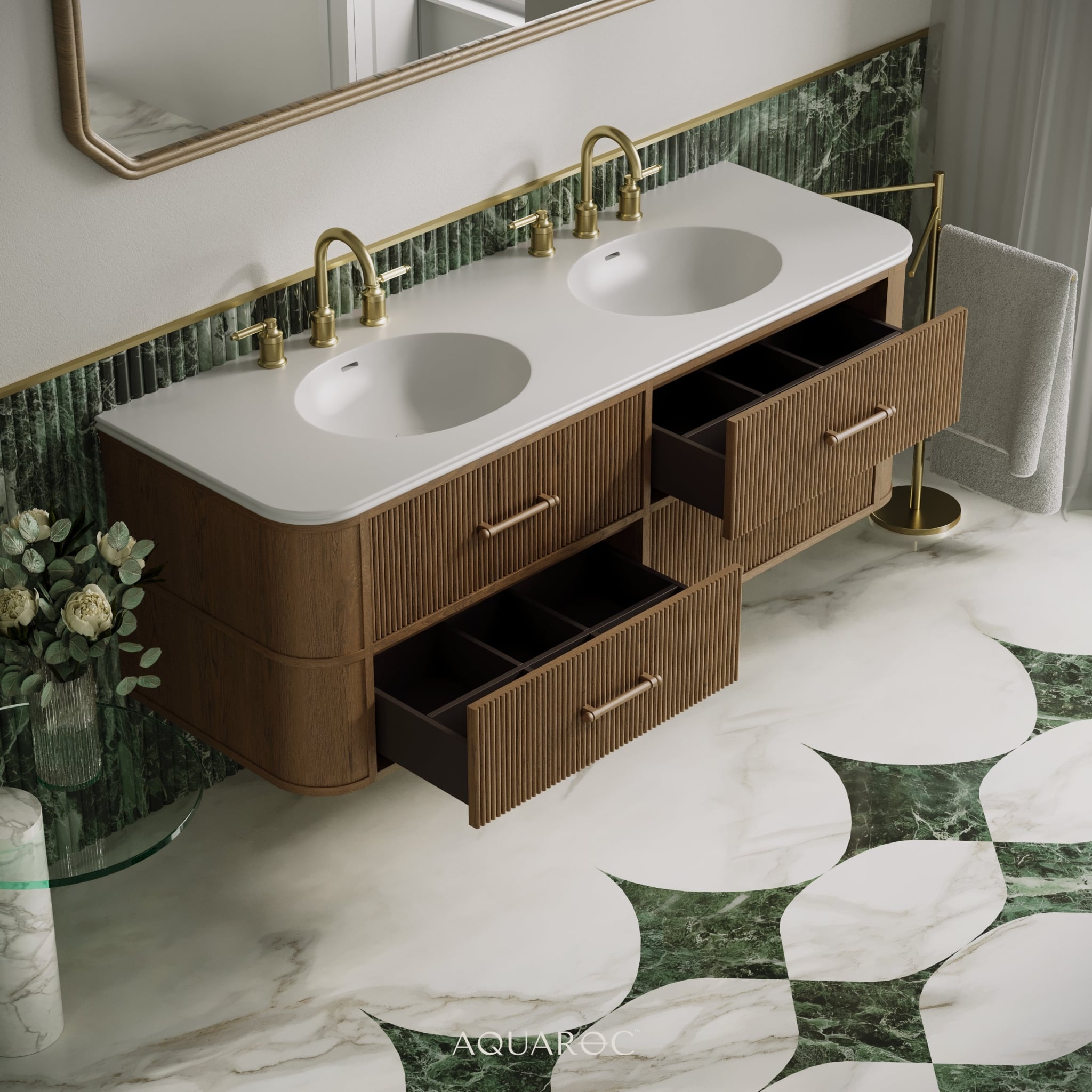 Savoy Wall Hung Double Vanity Unit & Stone Basin 1600mm Smoked Oak ...