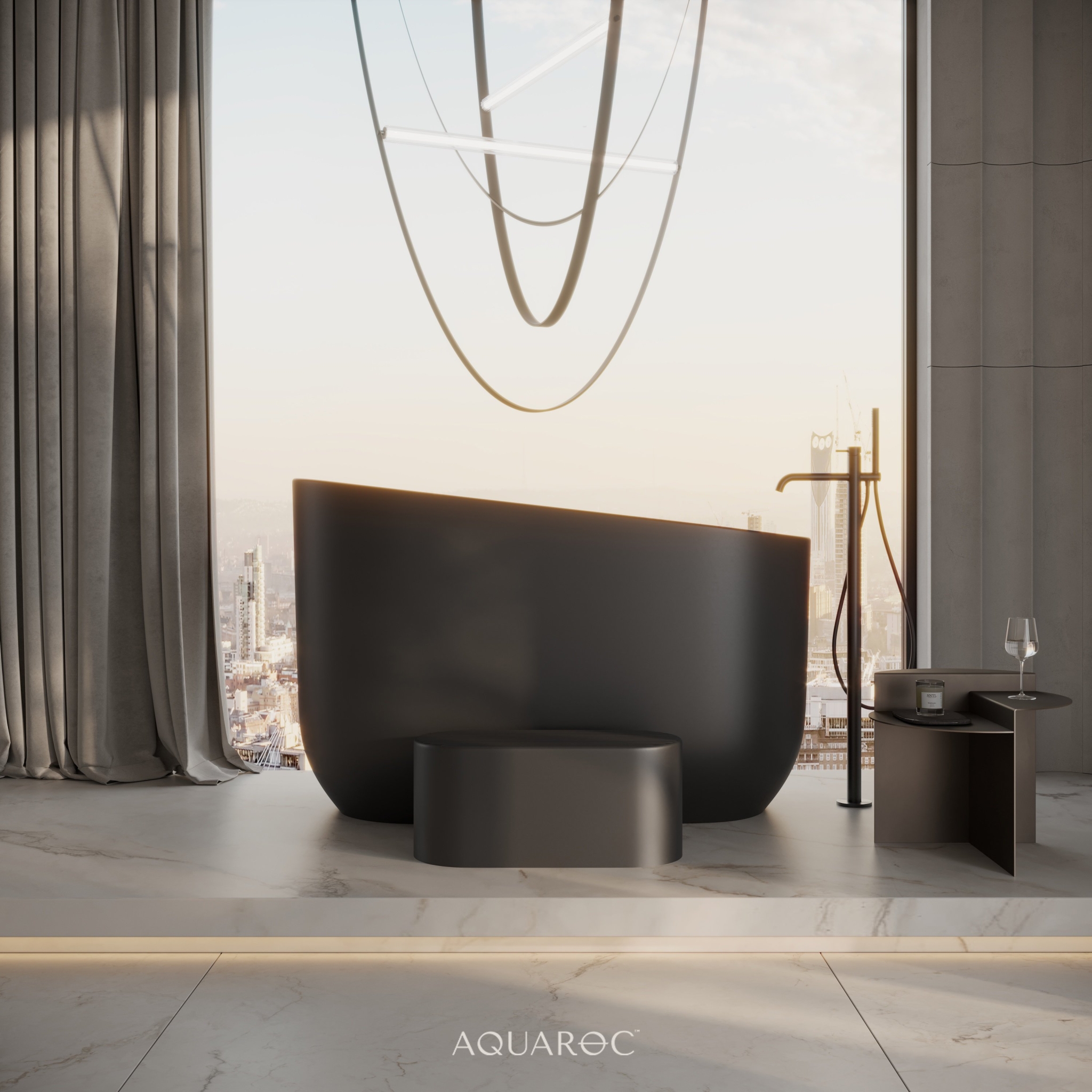 Soak Matte Black Freestanding Japanese Soaking Stone Bath 1350mm | Aquaroc