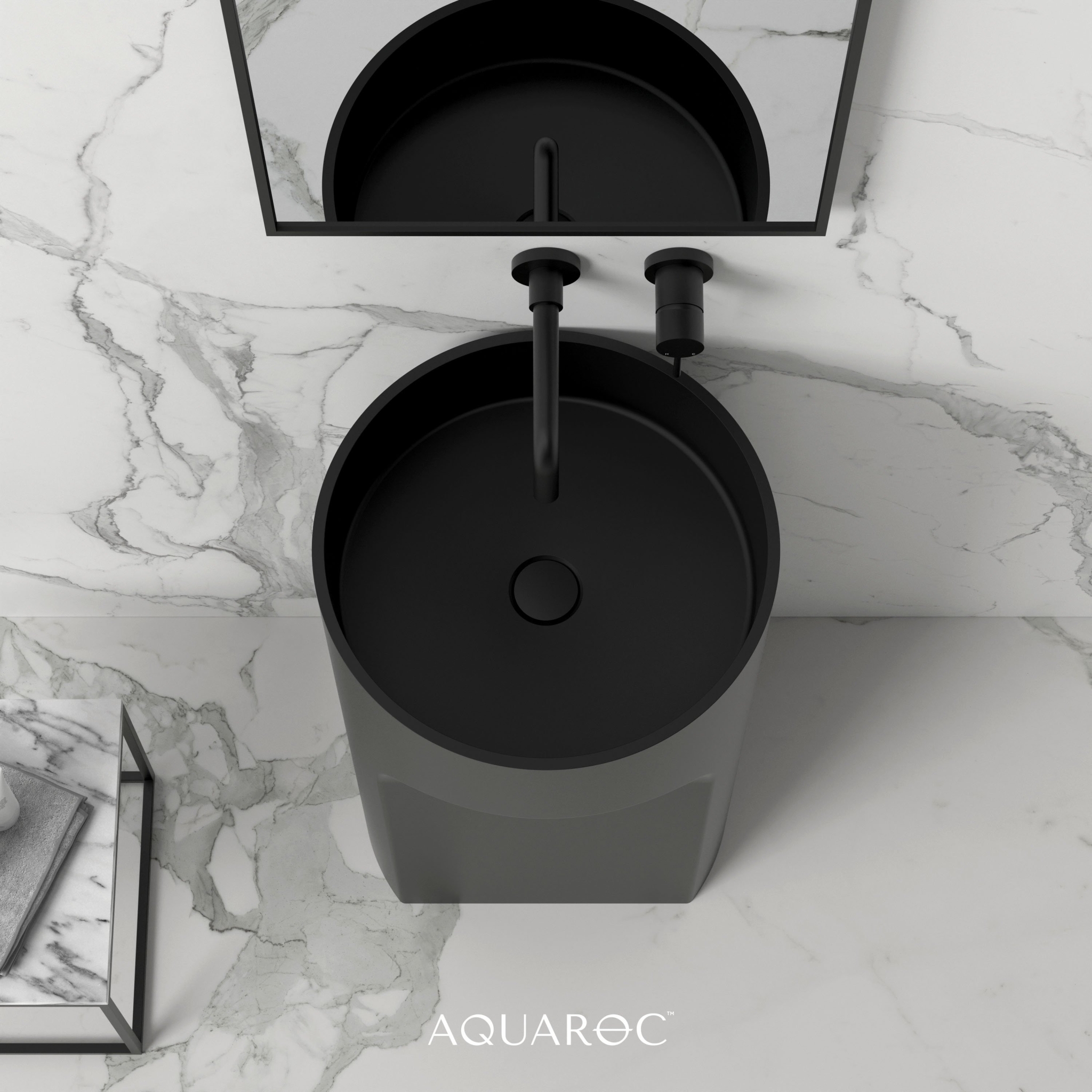 Apollo Matte Black Freestanding Stone Basin 450mm | Aquaroc