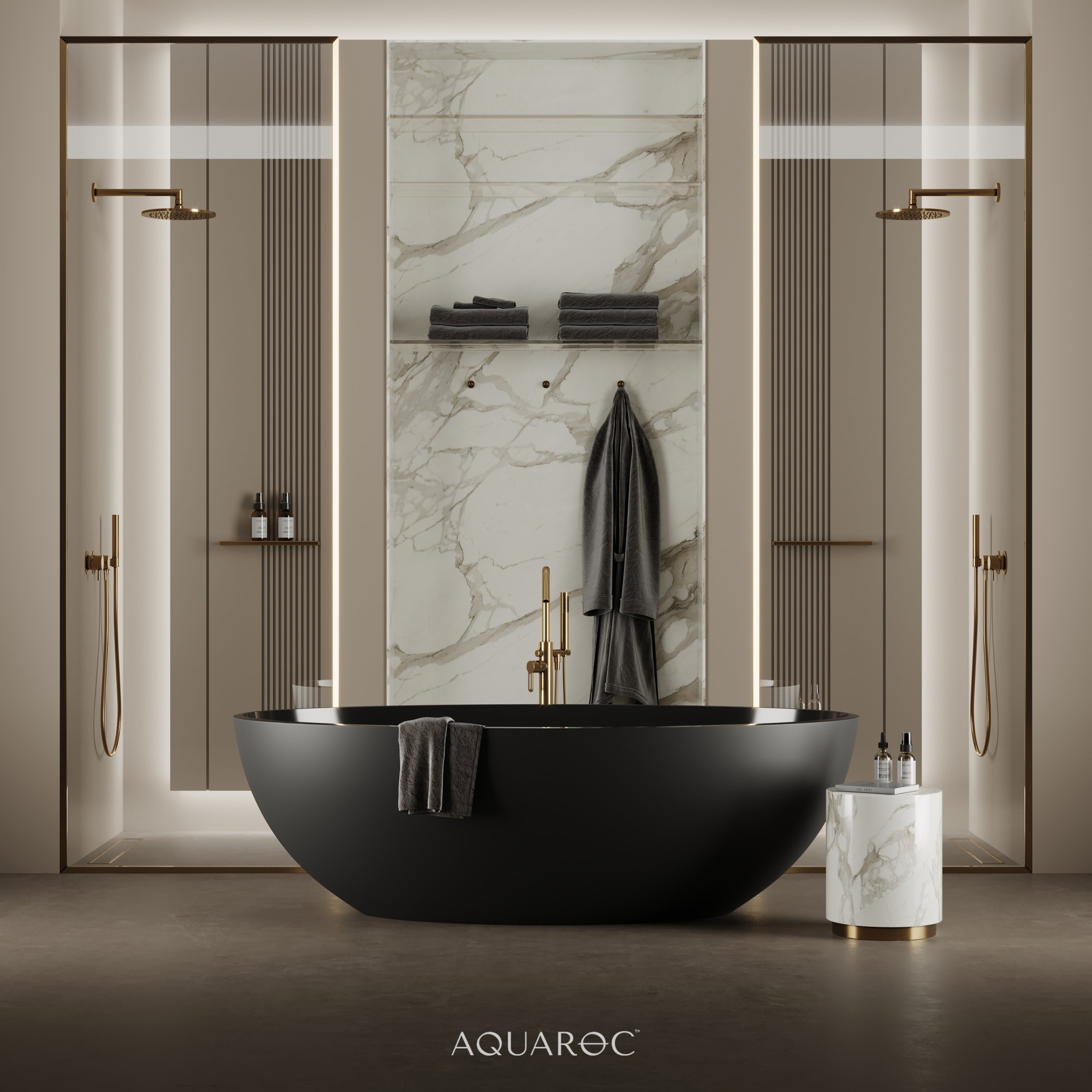 Volterra Matte Black Freestanding Stone Bath 1760mm | Aquaroc