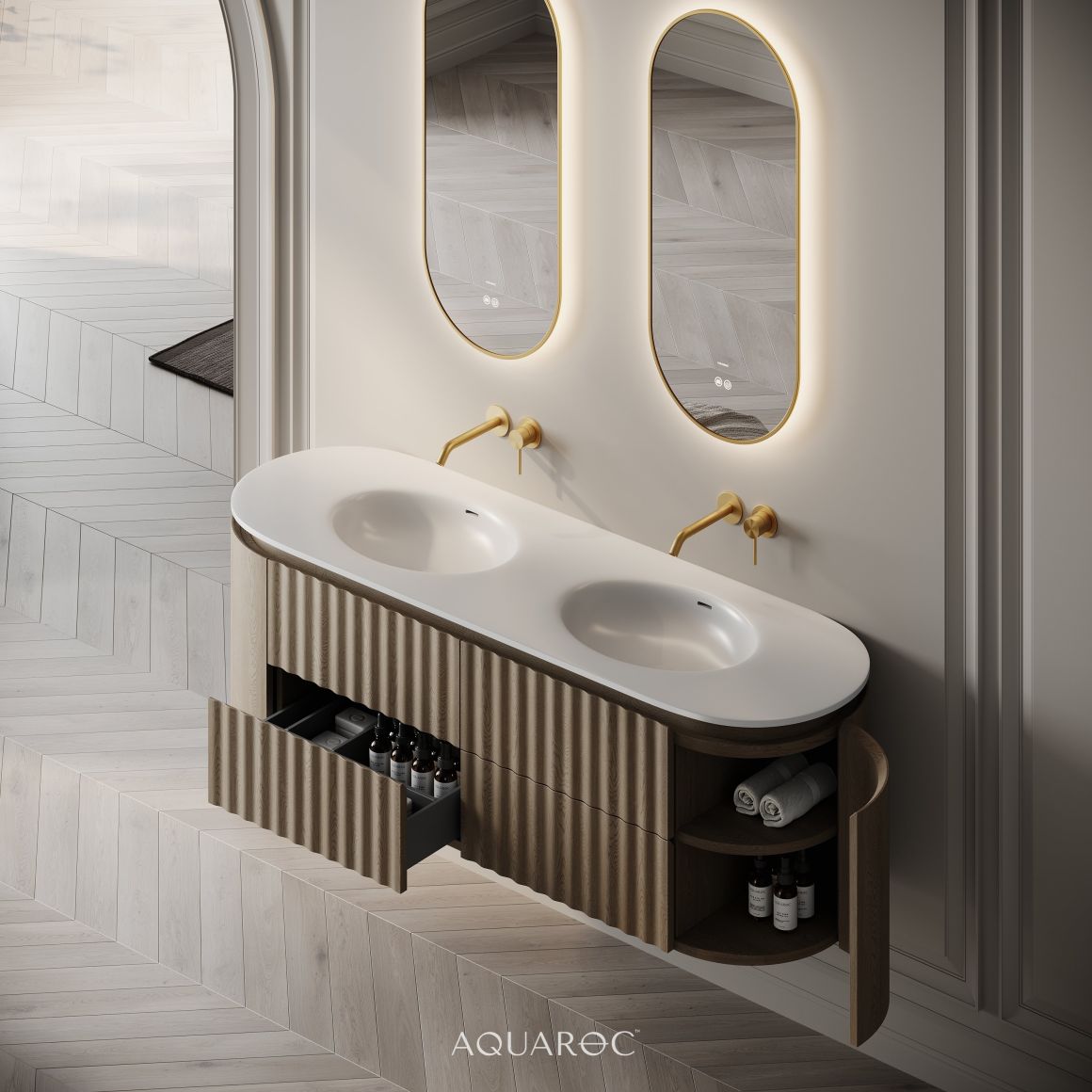 Luxury Oak Vanity Units - Oak Finished Units From Aquaroc