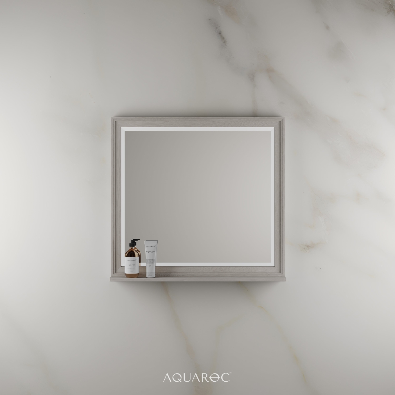Belvedere Mirror & Integrated Shelf 800mm Sabbia Grigio Oak | Aquaroc