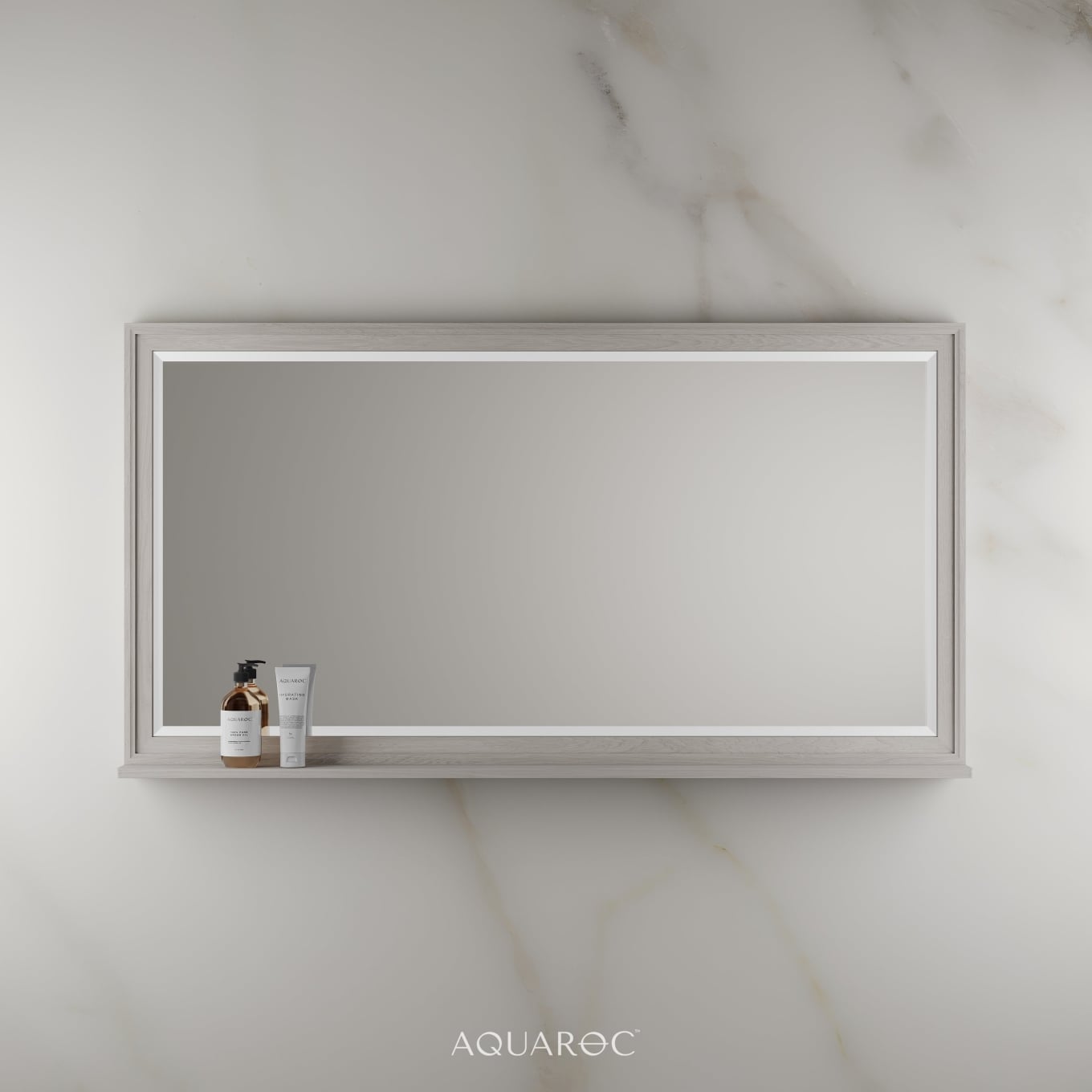 Belvedere Mirror & Integrated Shelf 1400mm Sabbia Grigio Oak | Aquaroc