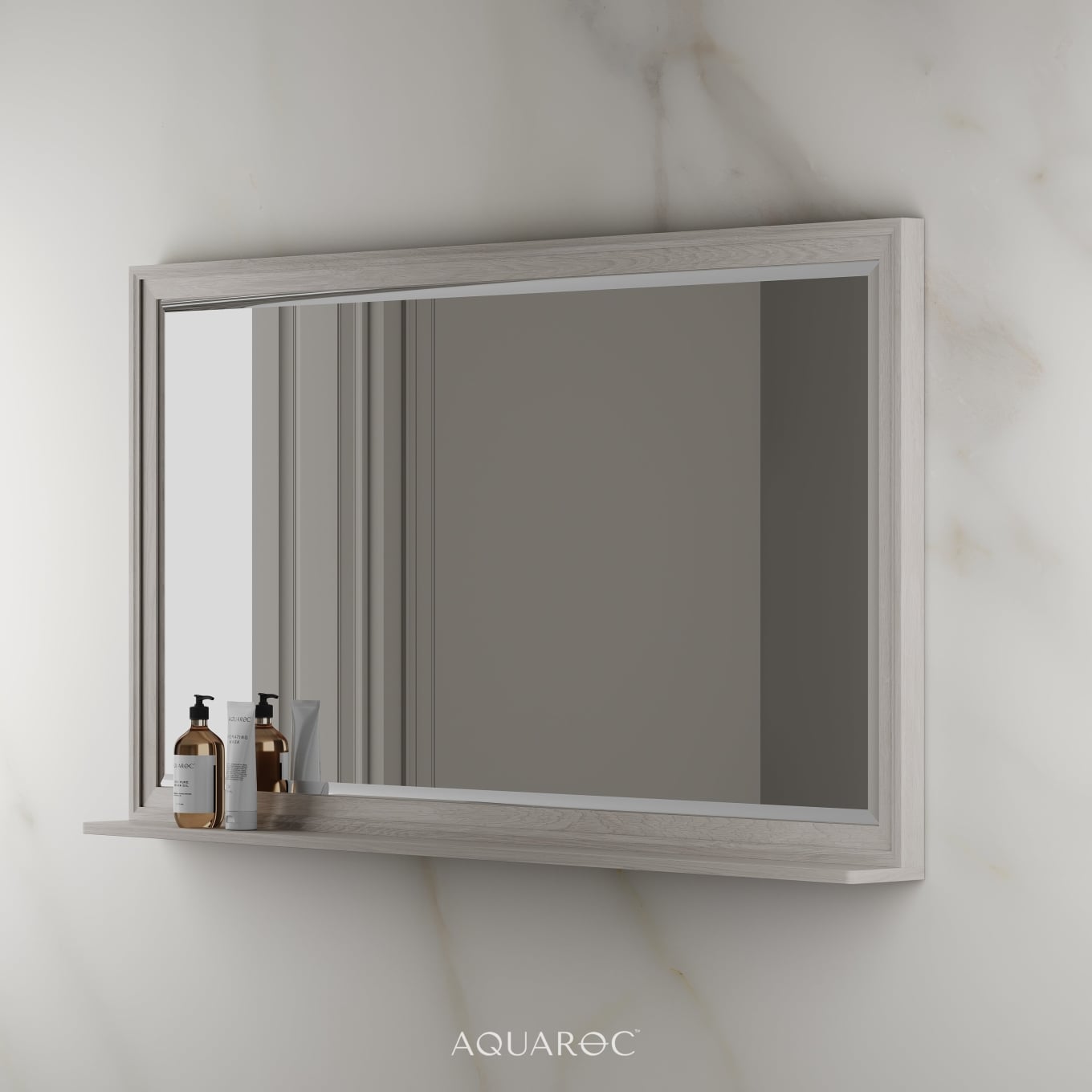 Belvedere Mirror & Integrated Shelf 1400mm Sabbia Grigio Oak | Aquaroc