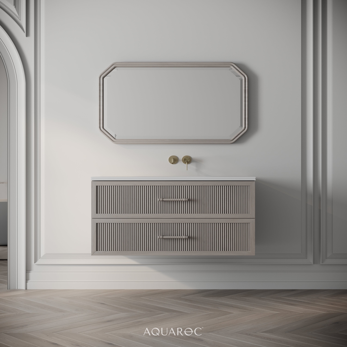 Park Lane Vanity Unit & Stone Basin 1000mm Sabbia Grigio Oak | Aquaroc