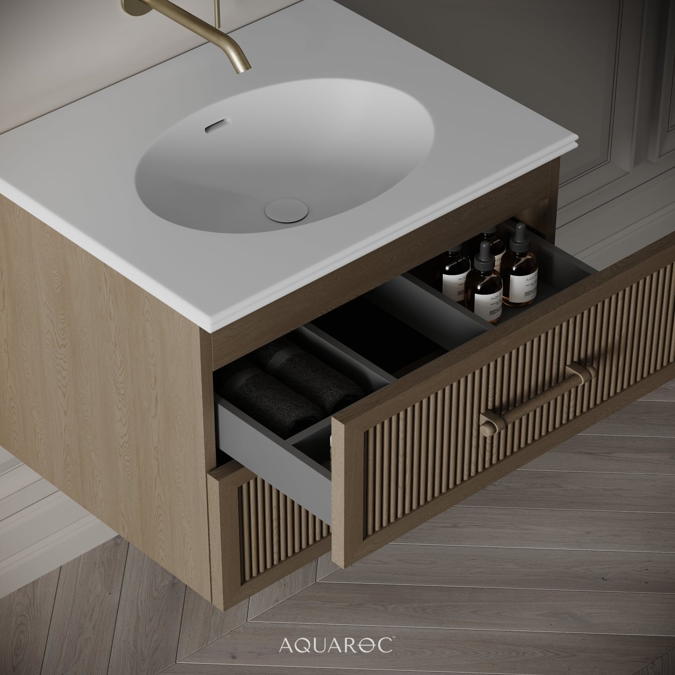 Park Lane Vanity Unit & Stone Basin 800mm Smoked Oak | Aquaroc