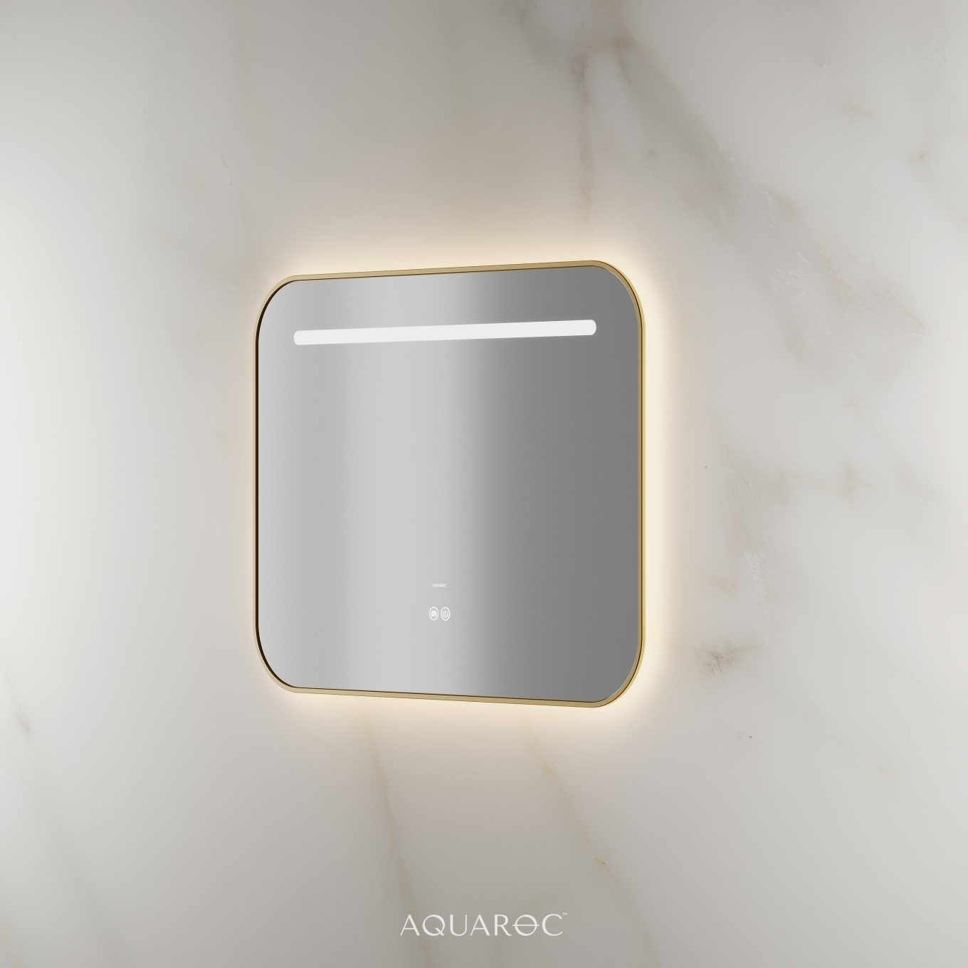 Lumiere Backlit & Demister Curved Mirror 800mm Brushed Gold | Aquaroc