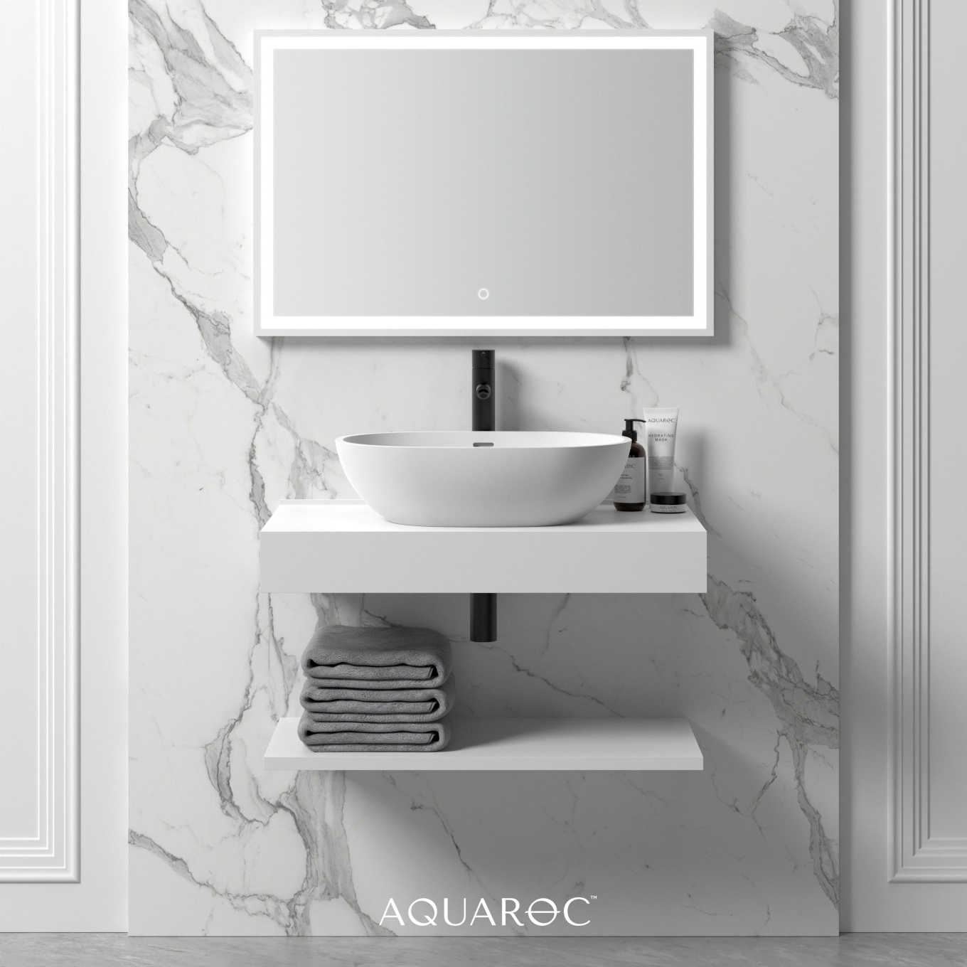 Wall Hung Stone Countertop Basin Shelf 800mm | Aquaroc