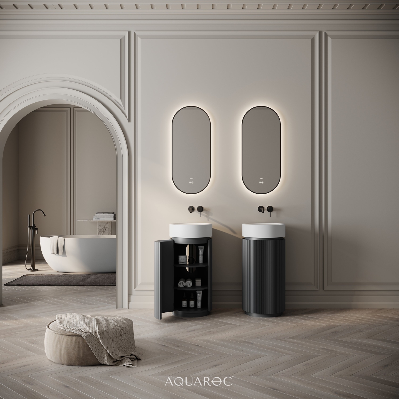 Rotunda Fluted Vanity Unit & Stone Basin 420mm Matte Grey | Aquaroc