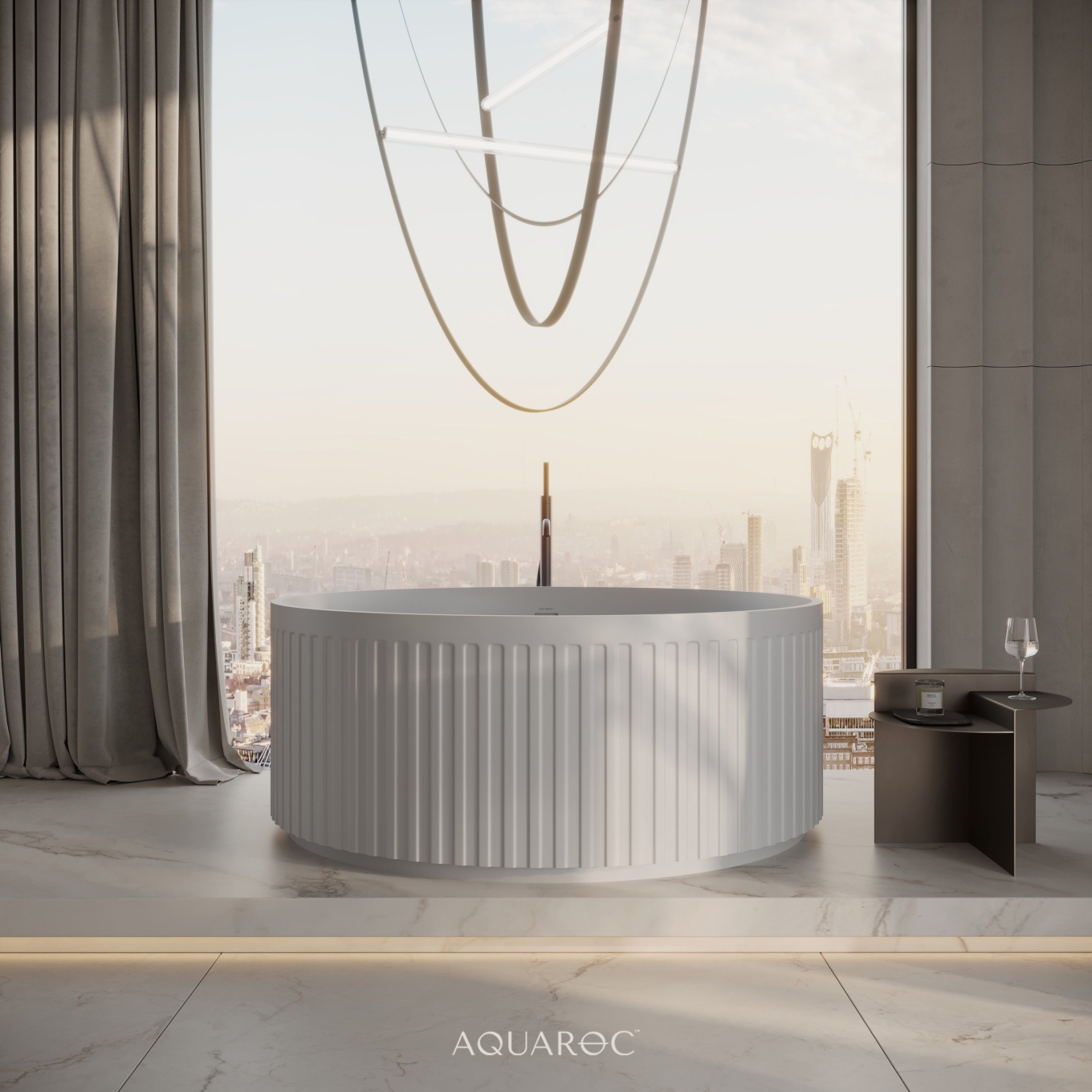 Athena Freestanding Fluted Round Stone Bath 1350mm | Aquaroc