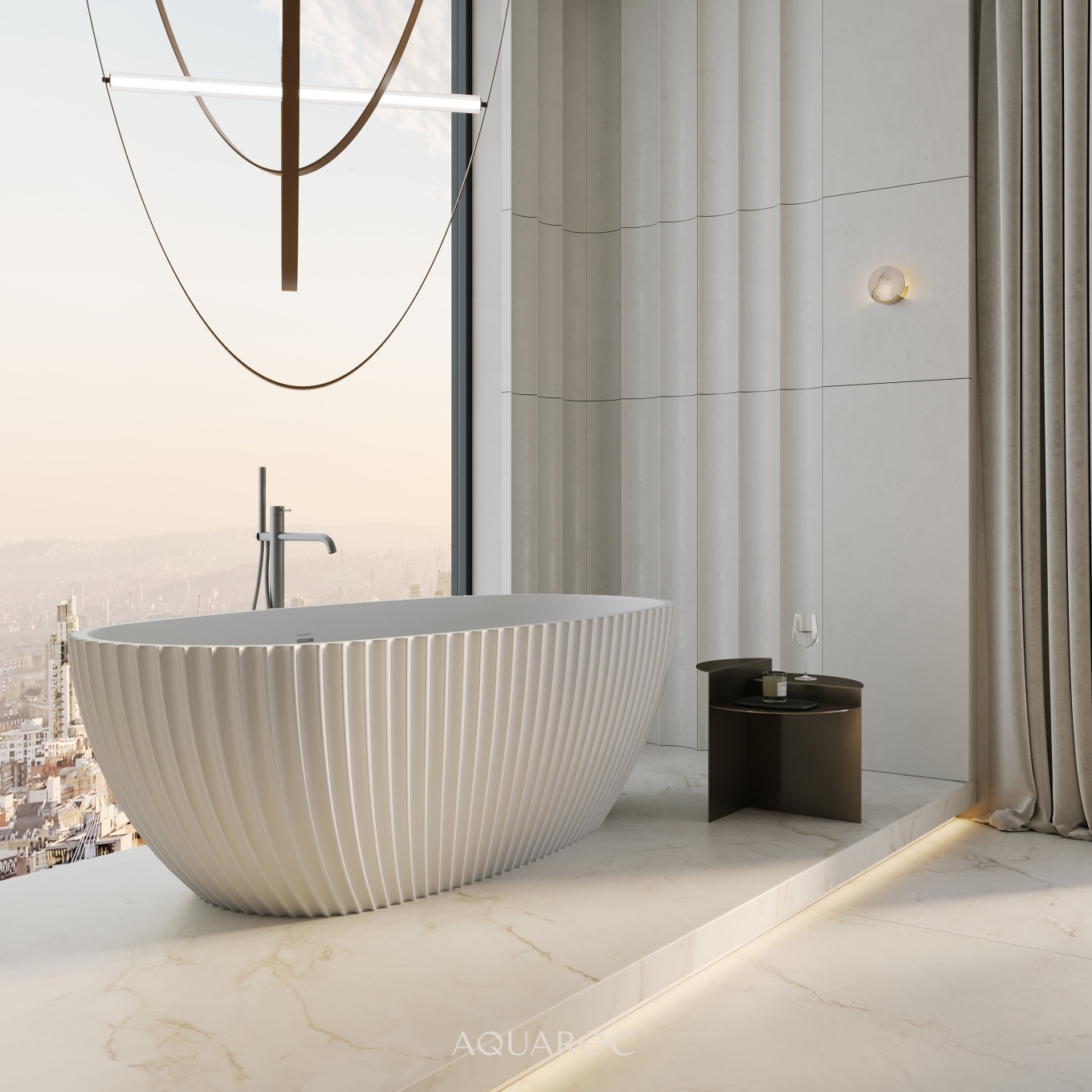 Bijou Freestanding Fluted Stone Bath 1750mm | Aquaroc