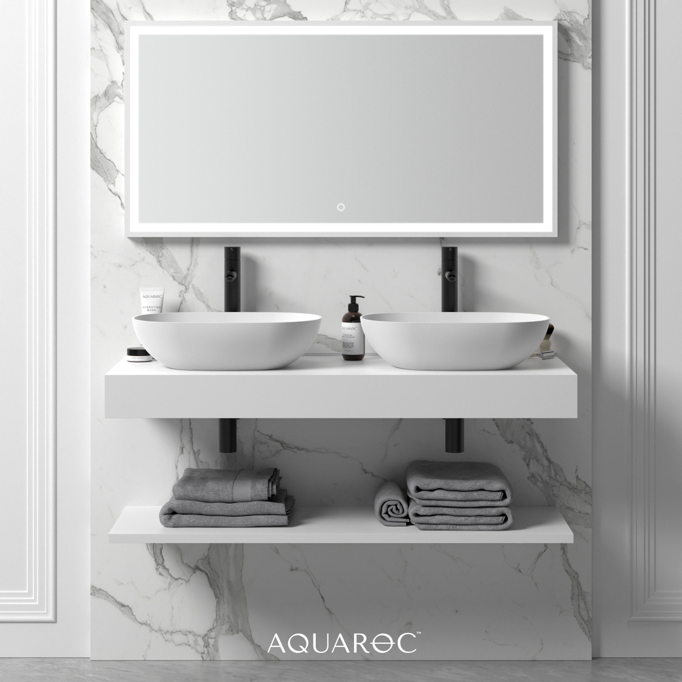 Wall Hung Stone Slimline Towel Shelf 1200mm | Aquaroc