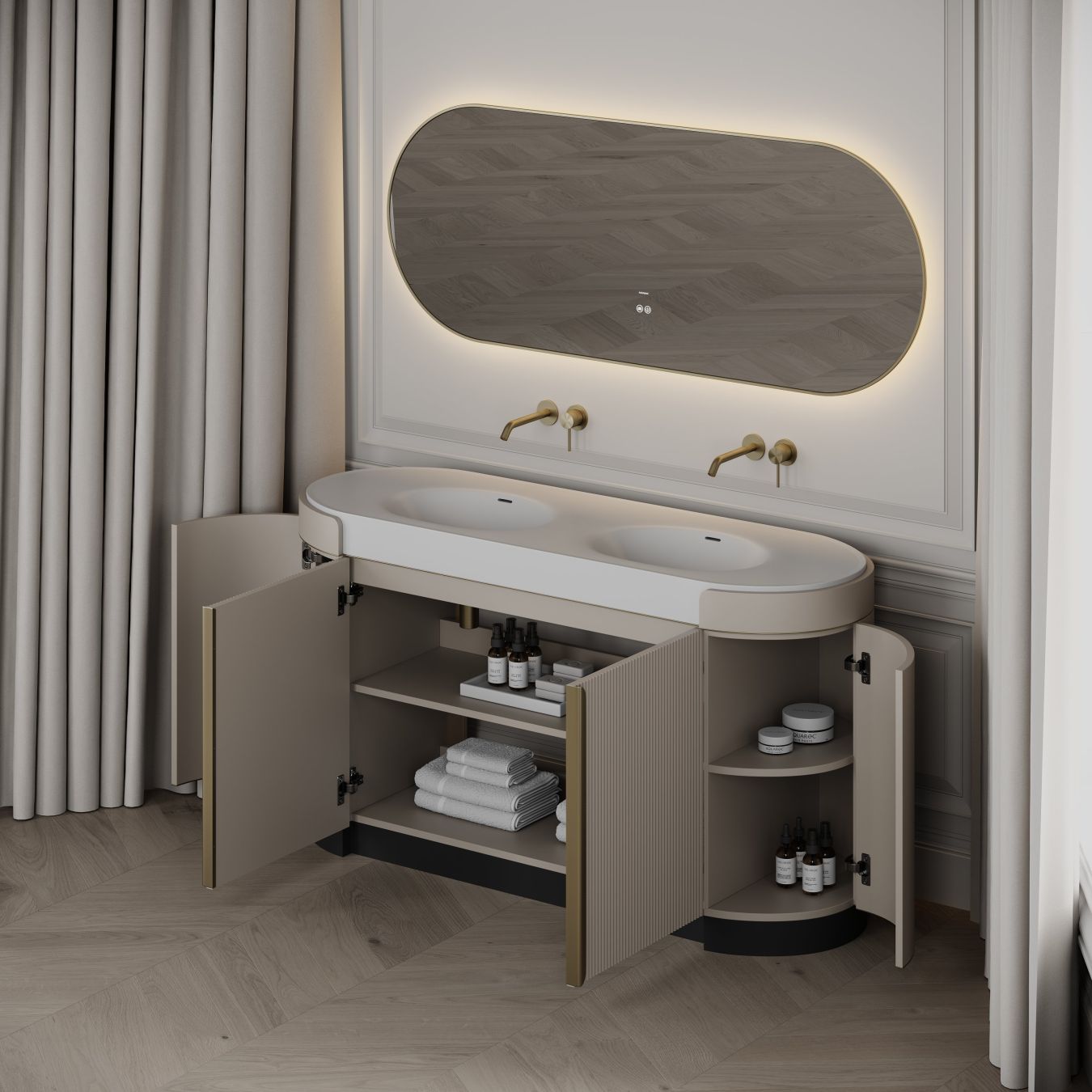 Knightsbridge Double Vanity Unit & Stone Basin 1600mm Cashmere Beige ...