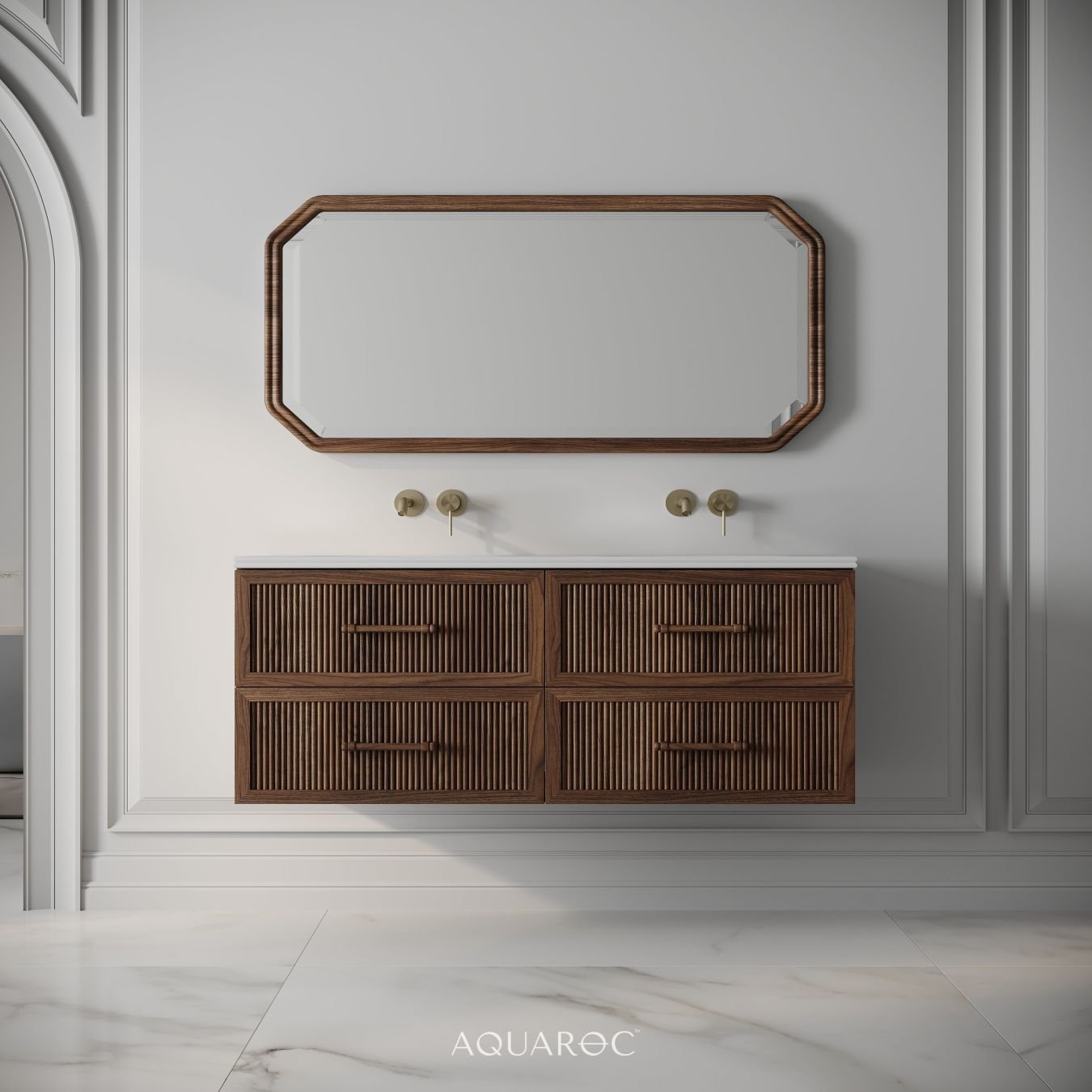 Park Lane Double Vanity Unit & Stone Basin 1200mm Walnut | Aquaroc