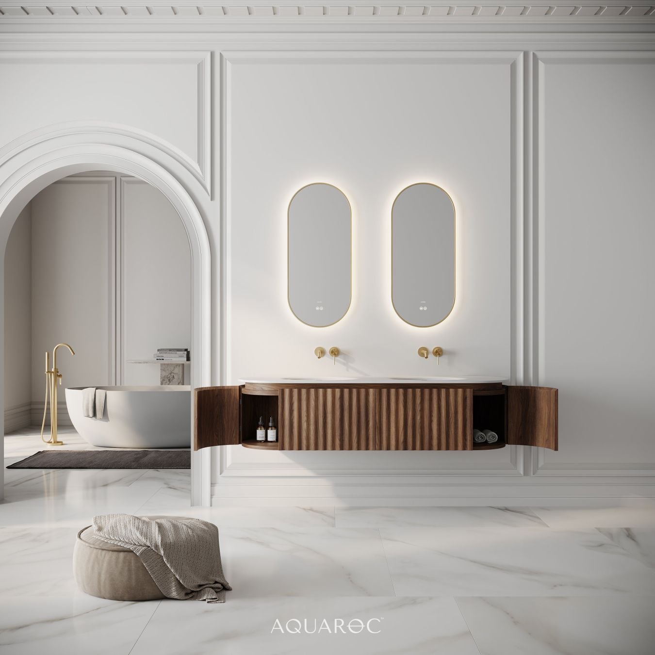 Belgravia Double Vanity Unit & Stone Basin 1600mm Walnut | Aquaroc