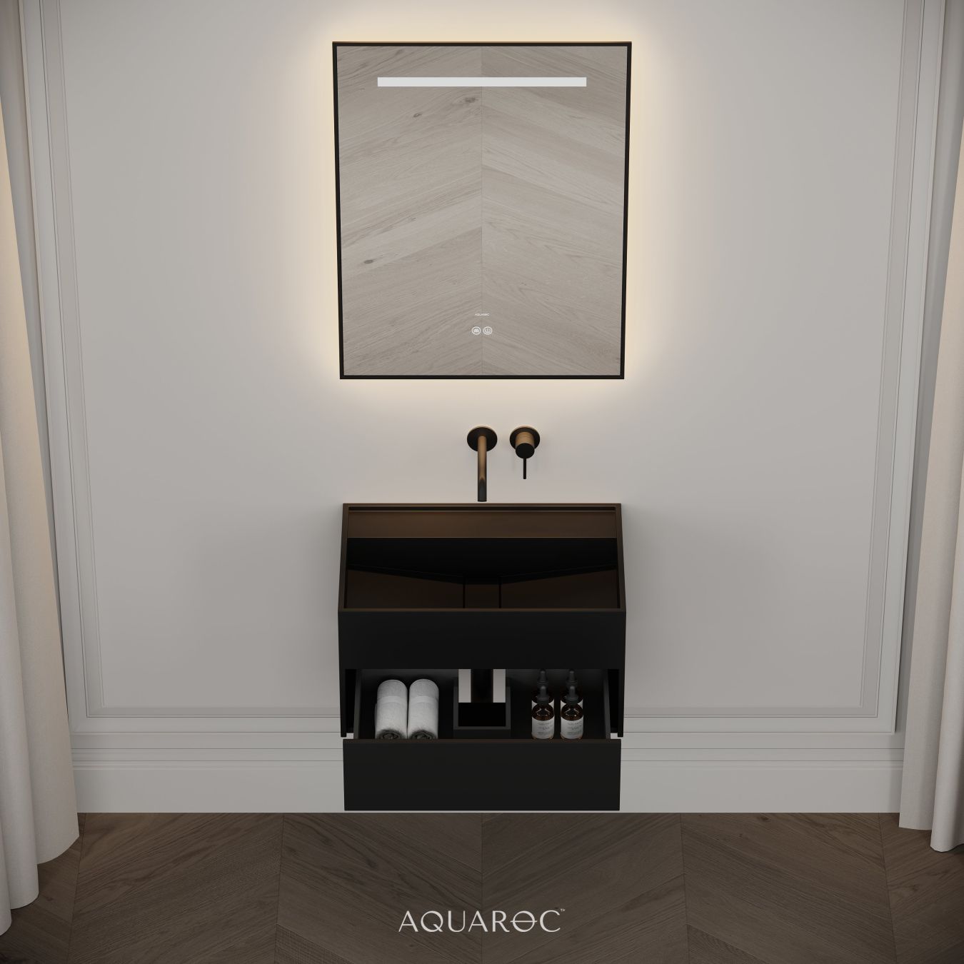 Nero Matte Black Stone Vanity Unit 600mm | Aquaroc