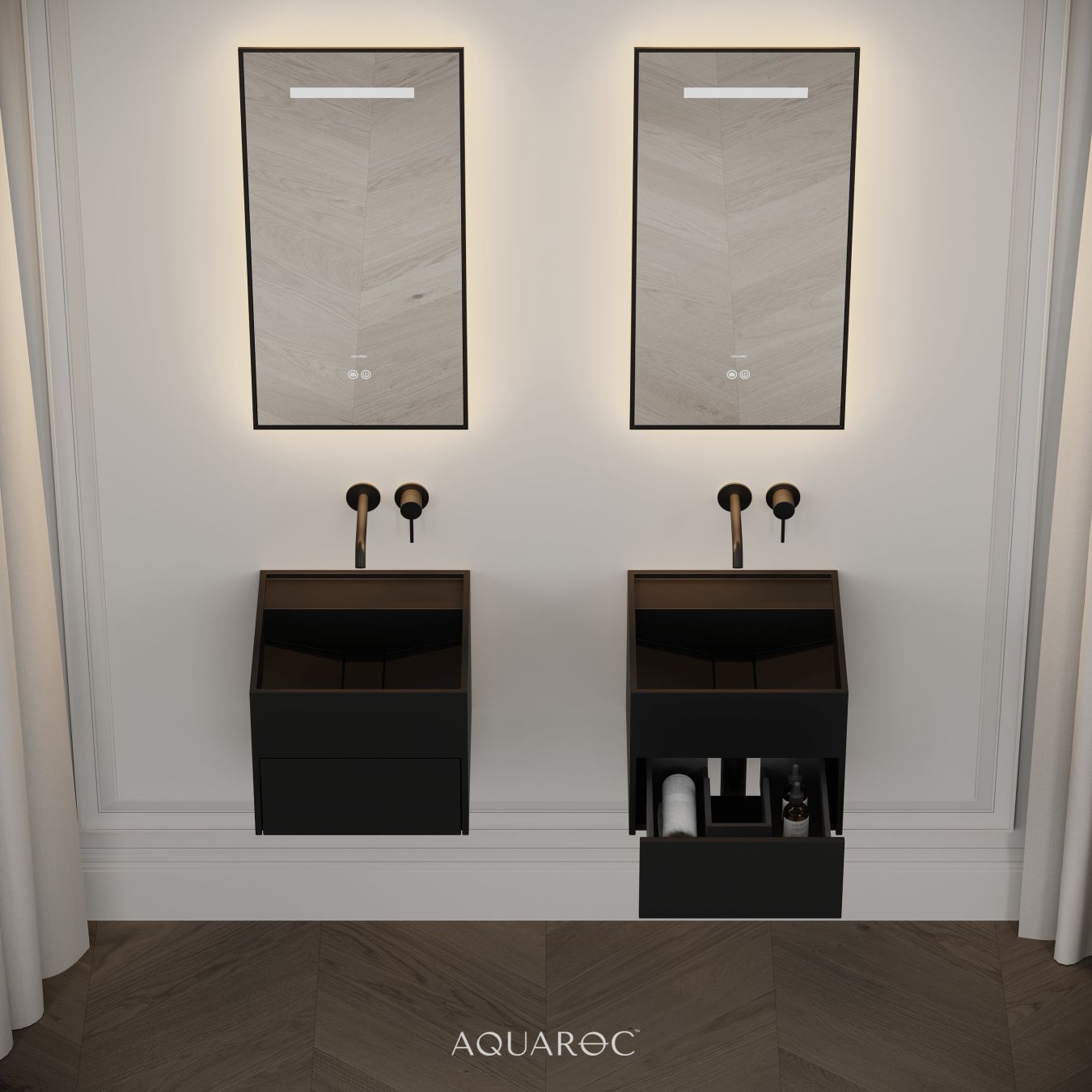 Nero Matte Black Stone Vanity Unit 400mm | Aquaroc