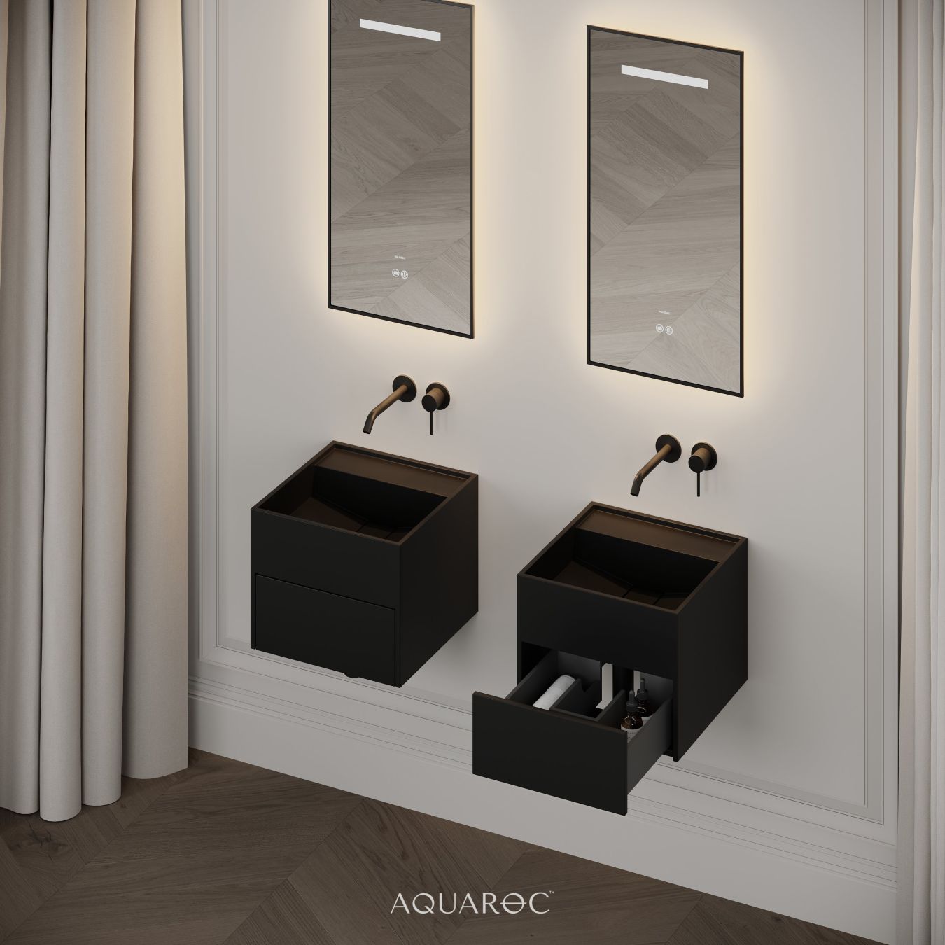 Nero Matte Black Stone Vanity Unit 400mm | Aquaroc