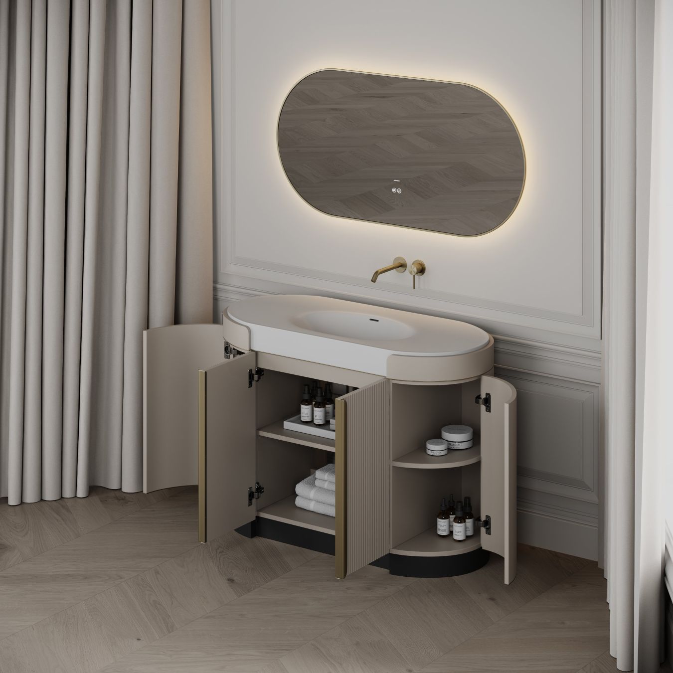 Knightsbridge Vanity Unit & Stone Basin 1200mm Cashmere Beige | Aquaroc