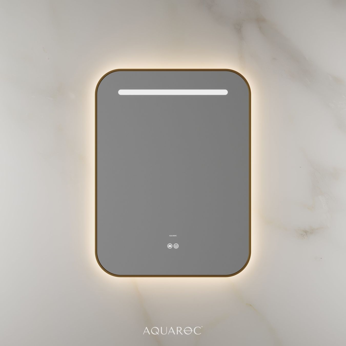 Lumiere Backlit & Demister Curved Mirror 600mm Brushed Gold | Aquaroc