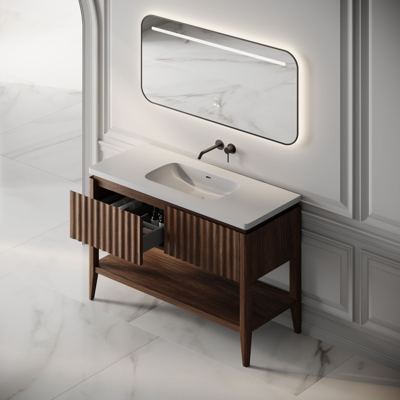 Kensington Vanity Unit & Stone Basin 1200mm Walnut | Aquaroc