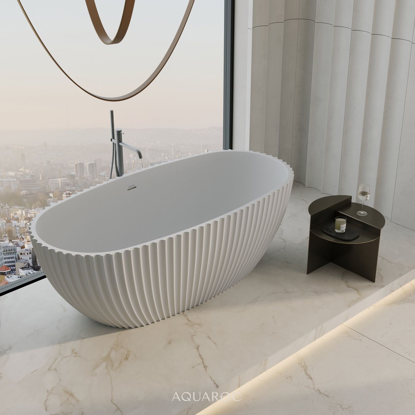 Bijou Freestanding Fluted Stone Bath 1650mm | Aquaroc