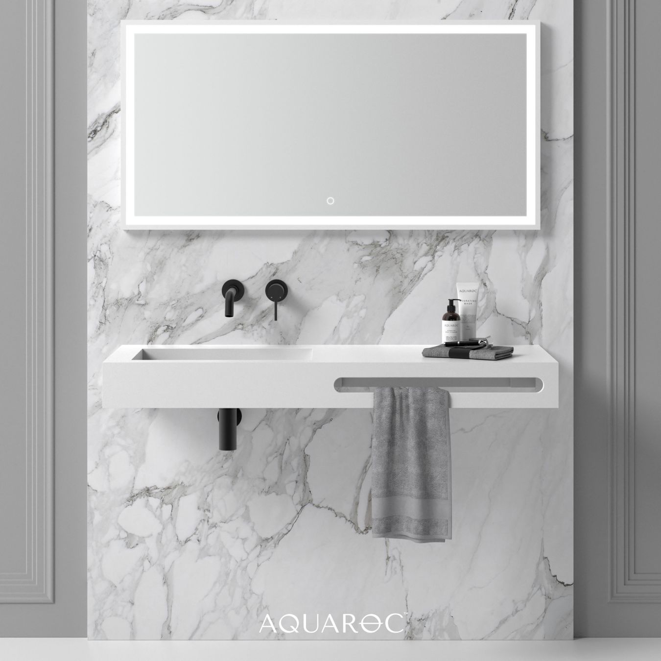 Fiora Wall Hung Stone Basin 1200mm Towel Hole | Aquaroc