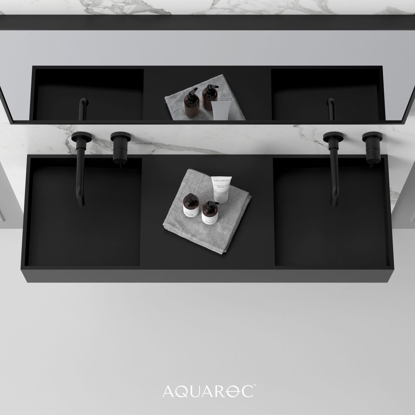 Atlante Matte Black Wall Hung Double Stone Basin 1200mm | Aquaroc