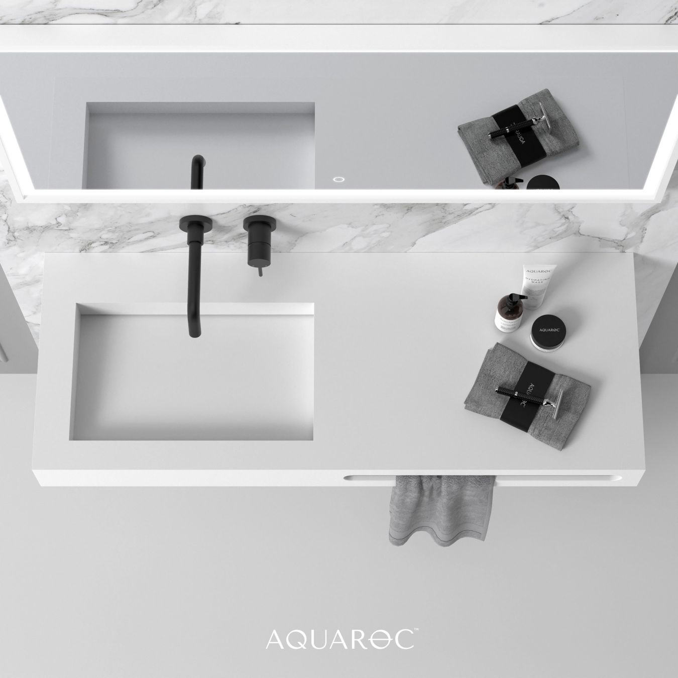 Fiora Wall Hung Stone Basin 1200mm Towel Hole | Aquaroc