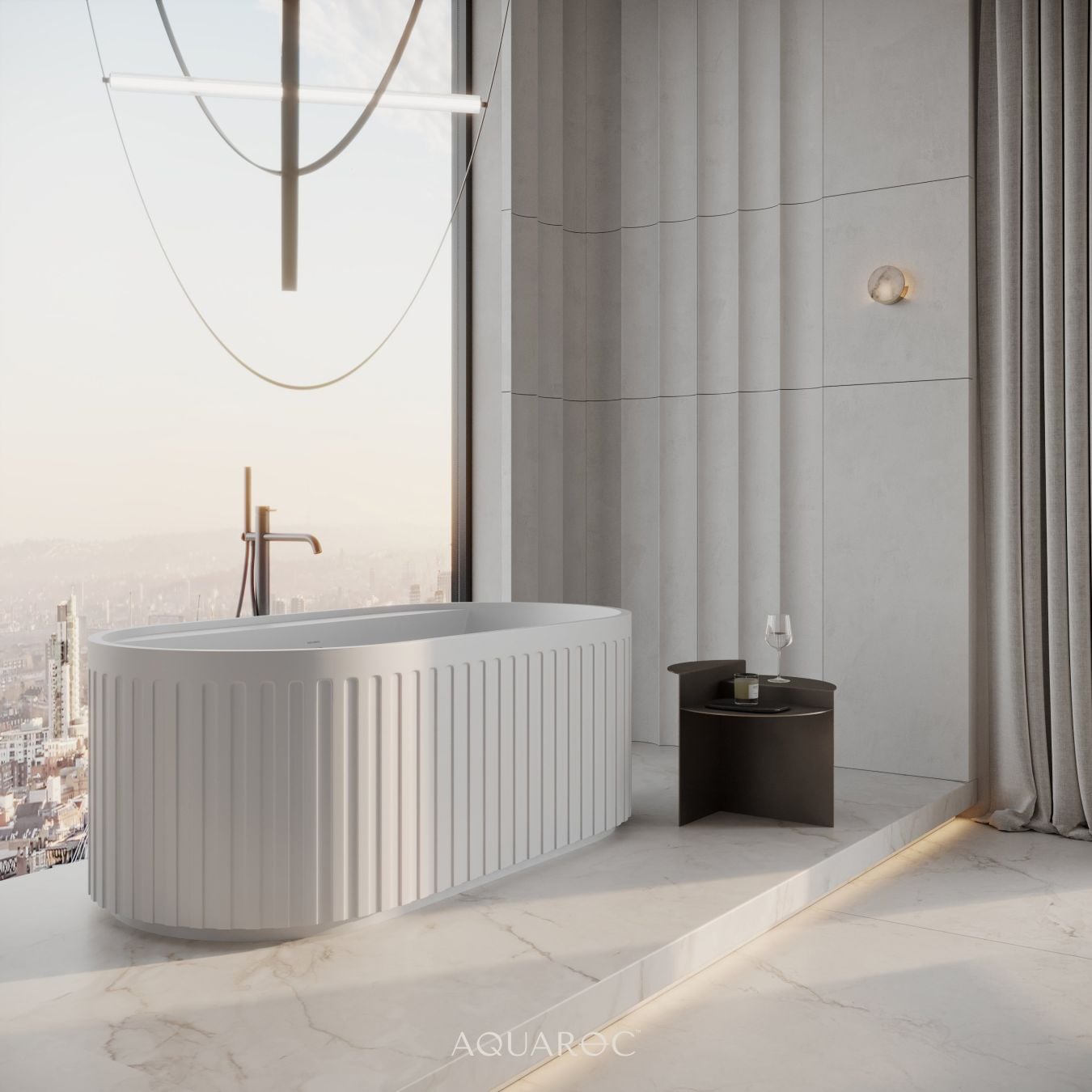 Athena Freestanding Fluted Stone Bath 1500mm | Aquaroc