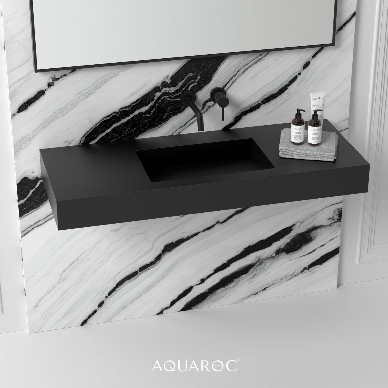 Fiora Matte Black Wall Hung Stone Basin 1200mm | Aquaroc