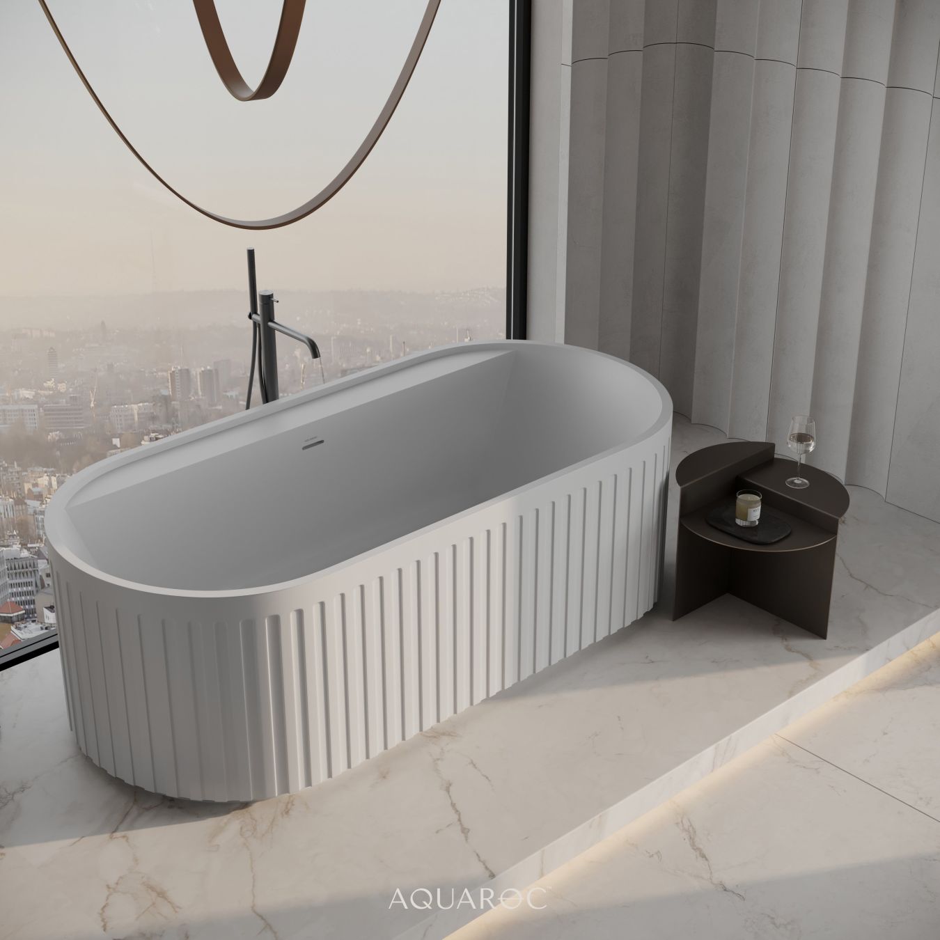 Athena Freestanding Fluted Stone Bath 1700mm | Aquaroc