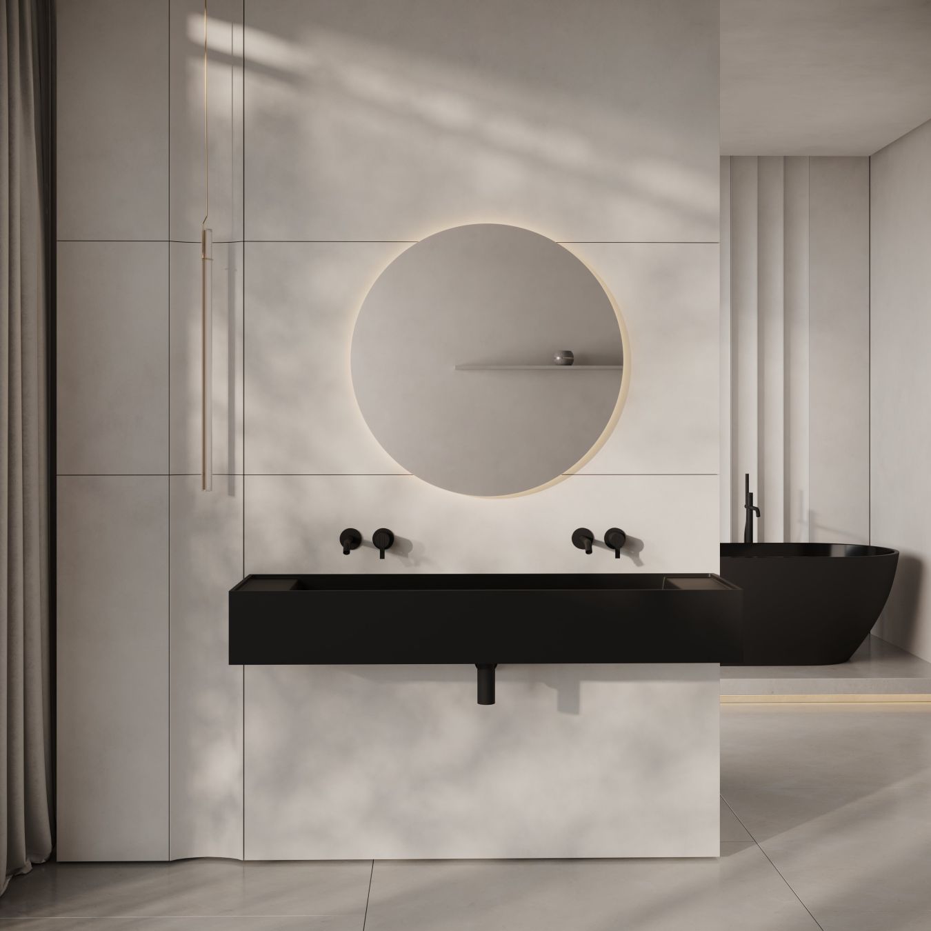 Ultra Matte Black Wall Hung Double Stone Basin 1400mm | Aquaroc