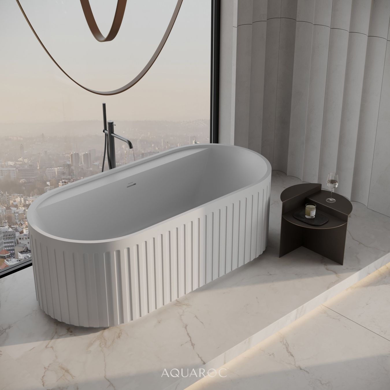 Athena Freestanding Fluted Stone Bath 1600mm | Aquaroc