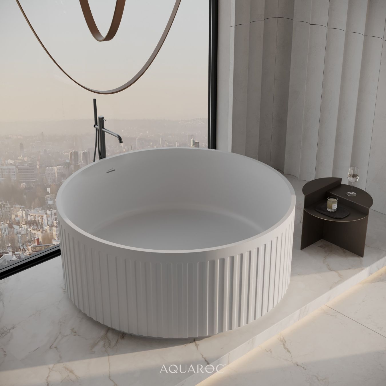 Athena Freestanding Fluted Round Stone Bath 1350mm | Aquaroc