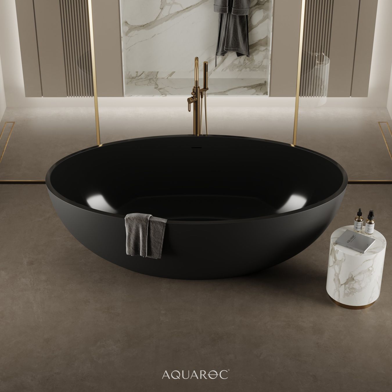 Volterra Matte Black Freestanding Stone Bath 1760mm | Aquaroc