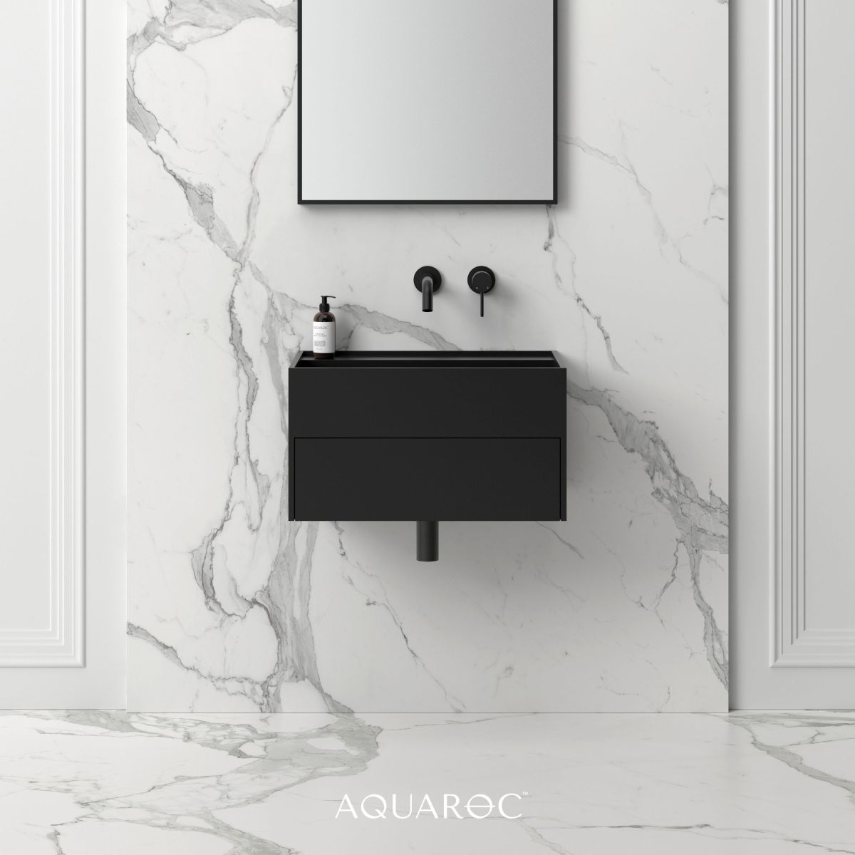 Monza Matte Black Stone Vanity Unit 400mm | Aquaroc