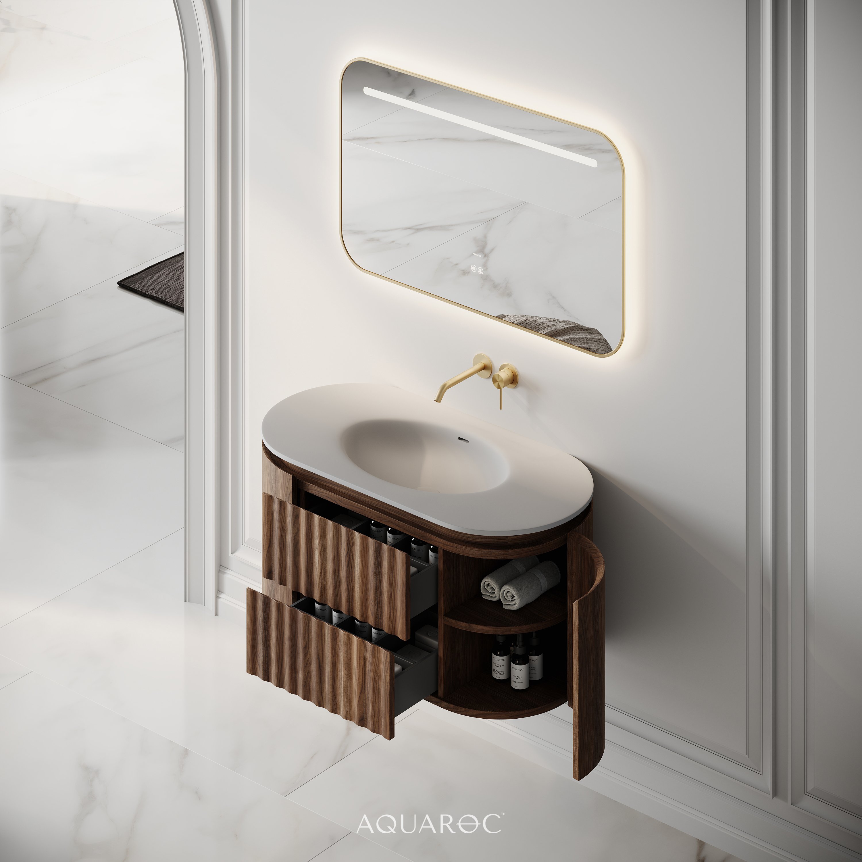 Belgravia II Vanity Unit & Stone Basin 1000mm Walnut | Aquaroc