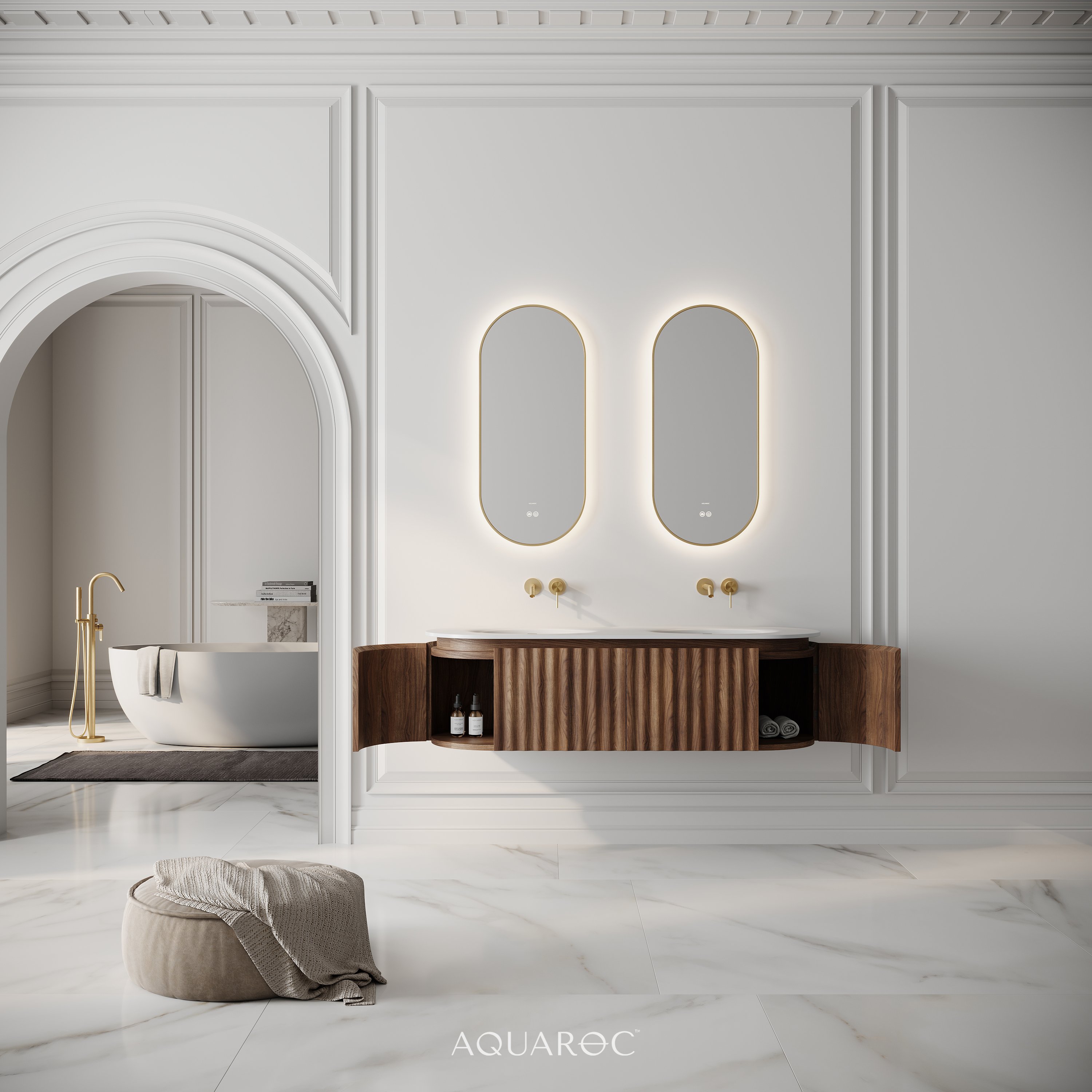 Belgravia Double Vanity Unit & Stone Basin 1400mm Walnut | Aquaroc