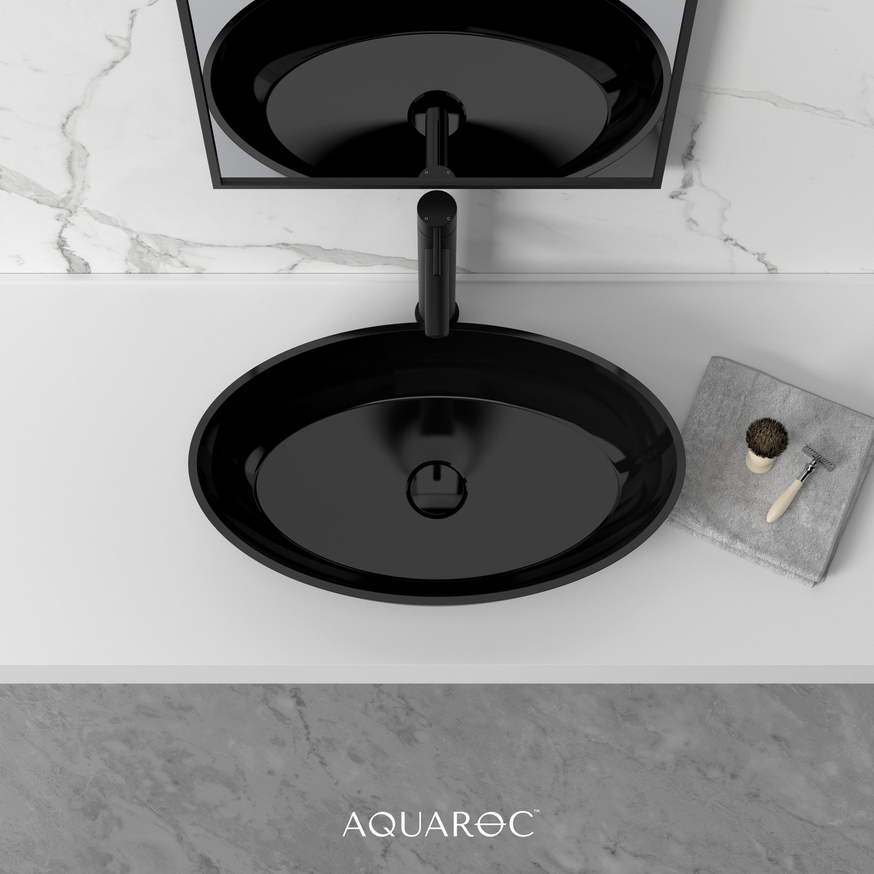 Zenith Matte Black Countertop Stone Basin 580mm | Aquaroc