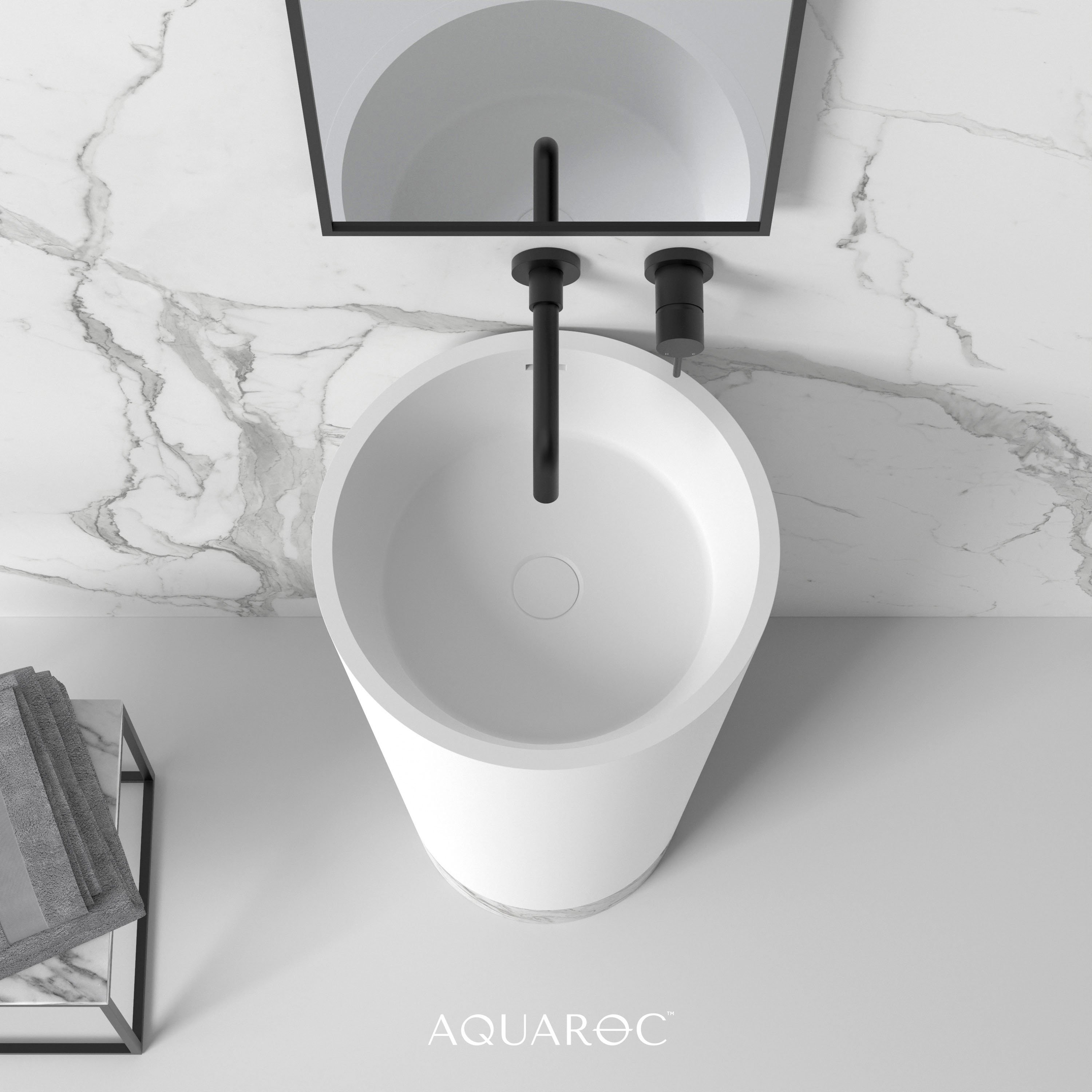 Ceressa Freestanding Stone Basin 450mm With Carrara Marble Base | Aquaroc