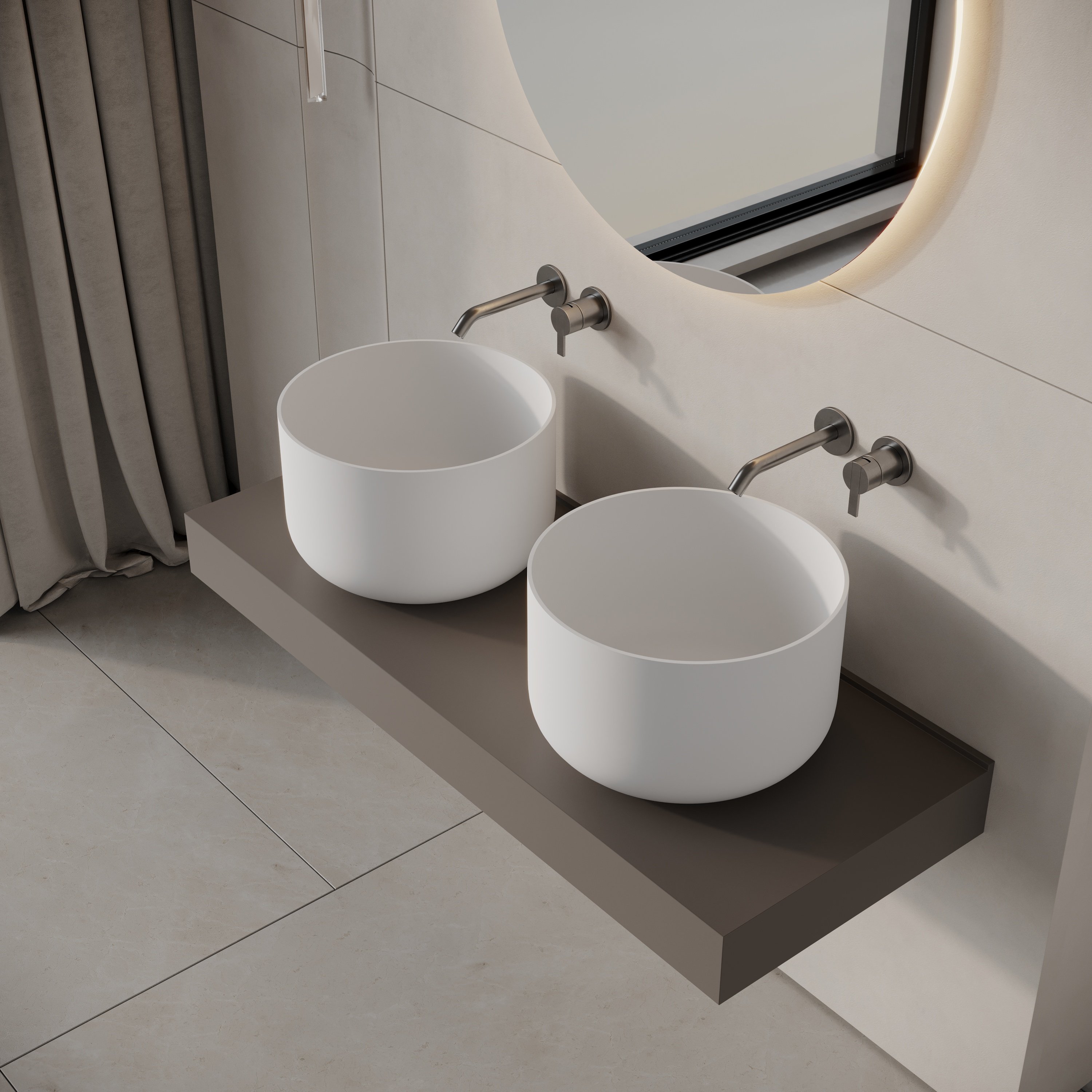 Serene Round Countertop Stone Basin 400mm | Aquaroc