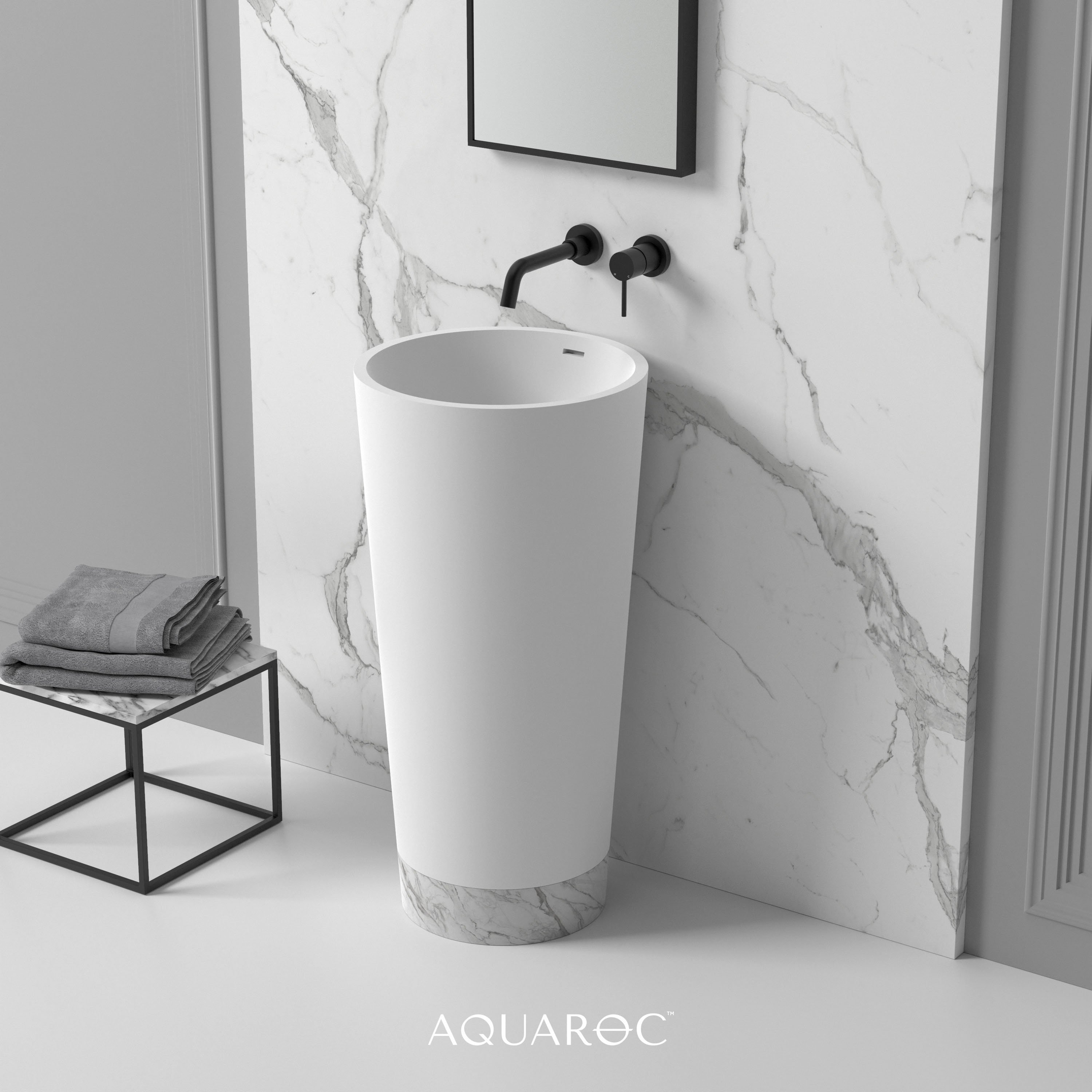 Ceressa Freestanding Stone Basin 450mm With Carrara Marble Base | Aquaroc